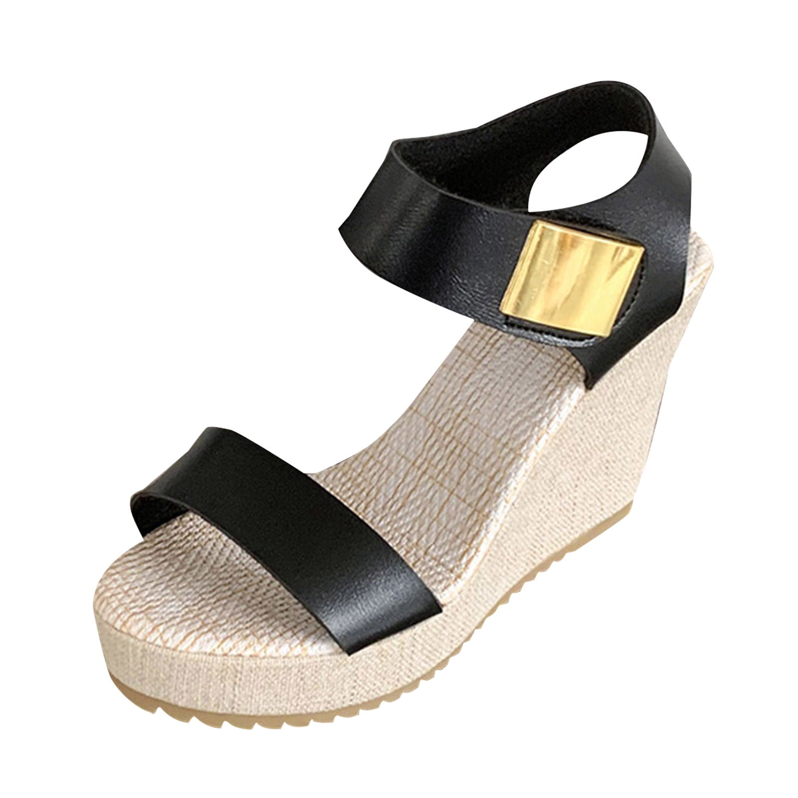 AUDeals Women’s Round Toe Espadrille Wedge Sandals Adjustable Ankle ...