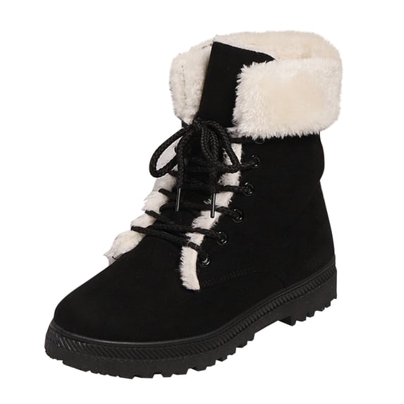 AUDeals Women's Short Snow Boots Fur Lined Lace Up Ankle Boots Chunky ...