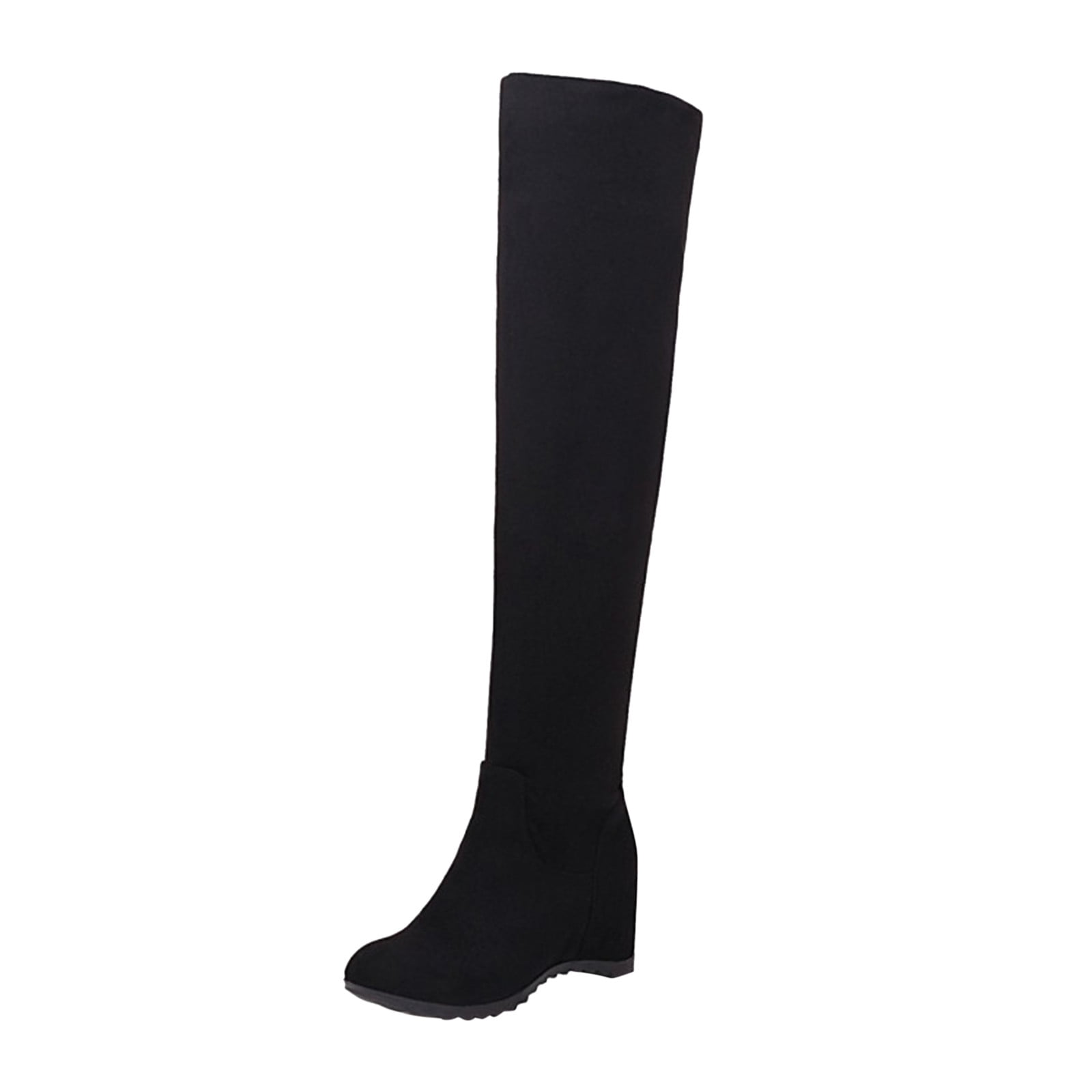 AUDeals Women's Suede Over The Knee Boots Lace Up Chunky Low Heel Side ...