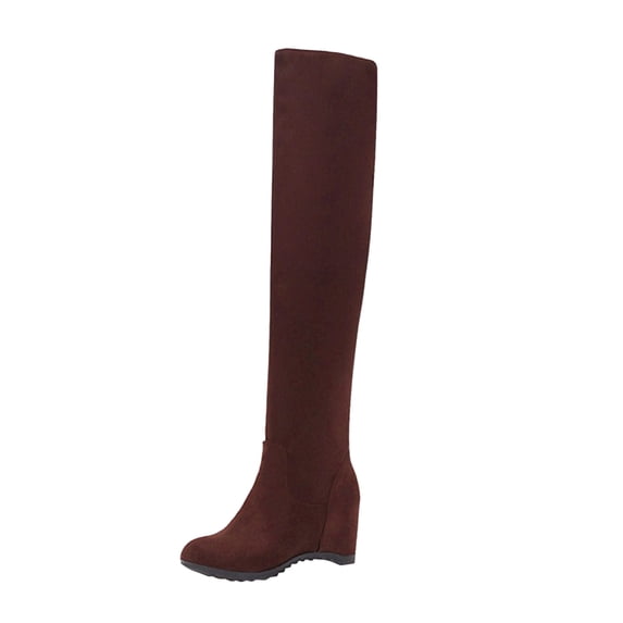 AUDeals Women's Suede Over The Knee Boots Lace Up Chunky Low Heel Side ...