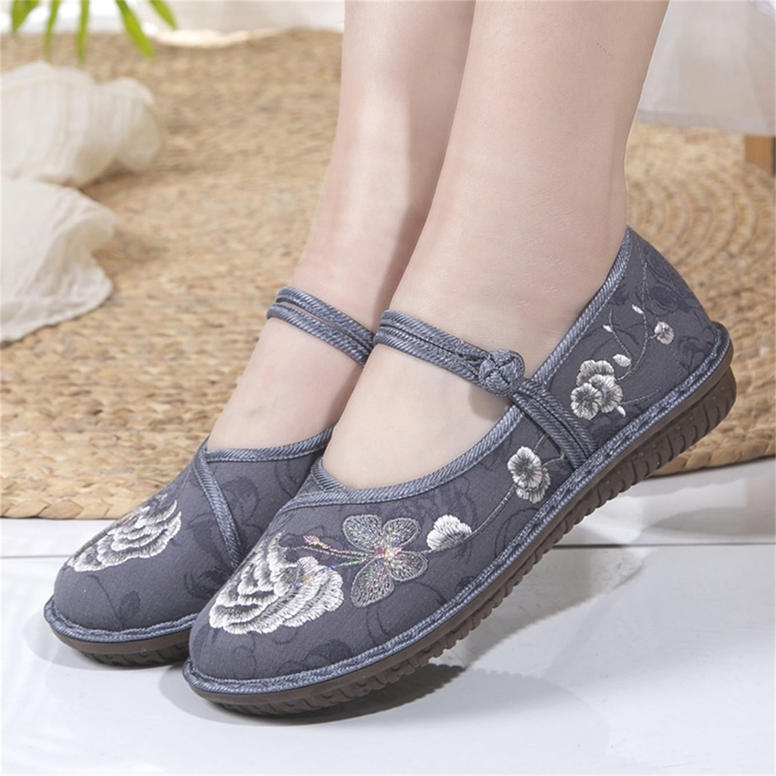 AUDeals Women's Summer Flats, Round Toe Embroidered Shoes with Casual ...