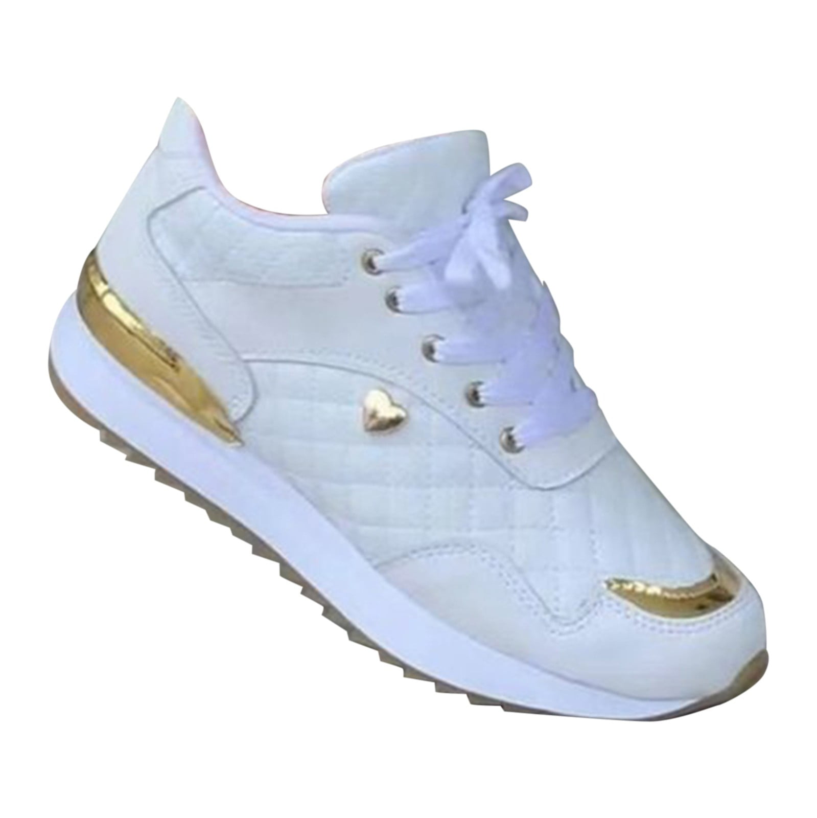 AUDeals Women's Walking Sneakers PU Leather Lace Up Round Toe Platform ...