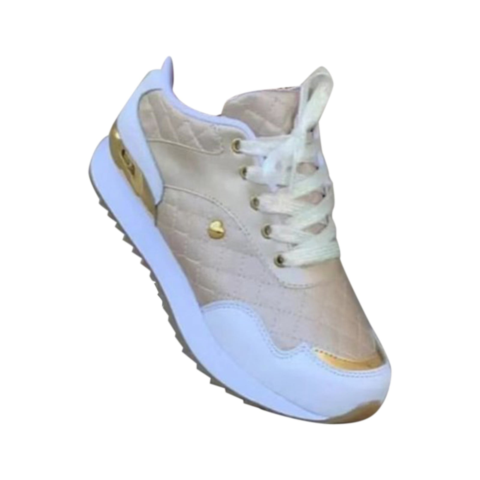AUDeals Women's Walking Sneakers PU Leather Lace Up Round Toe Platform ...