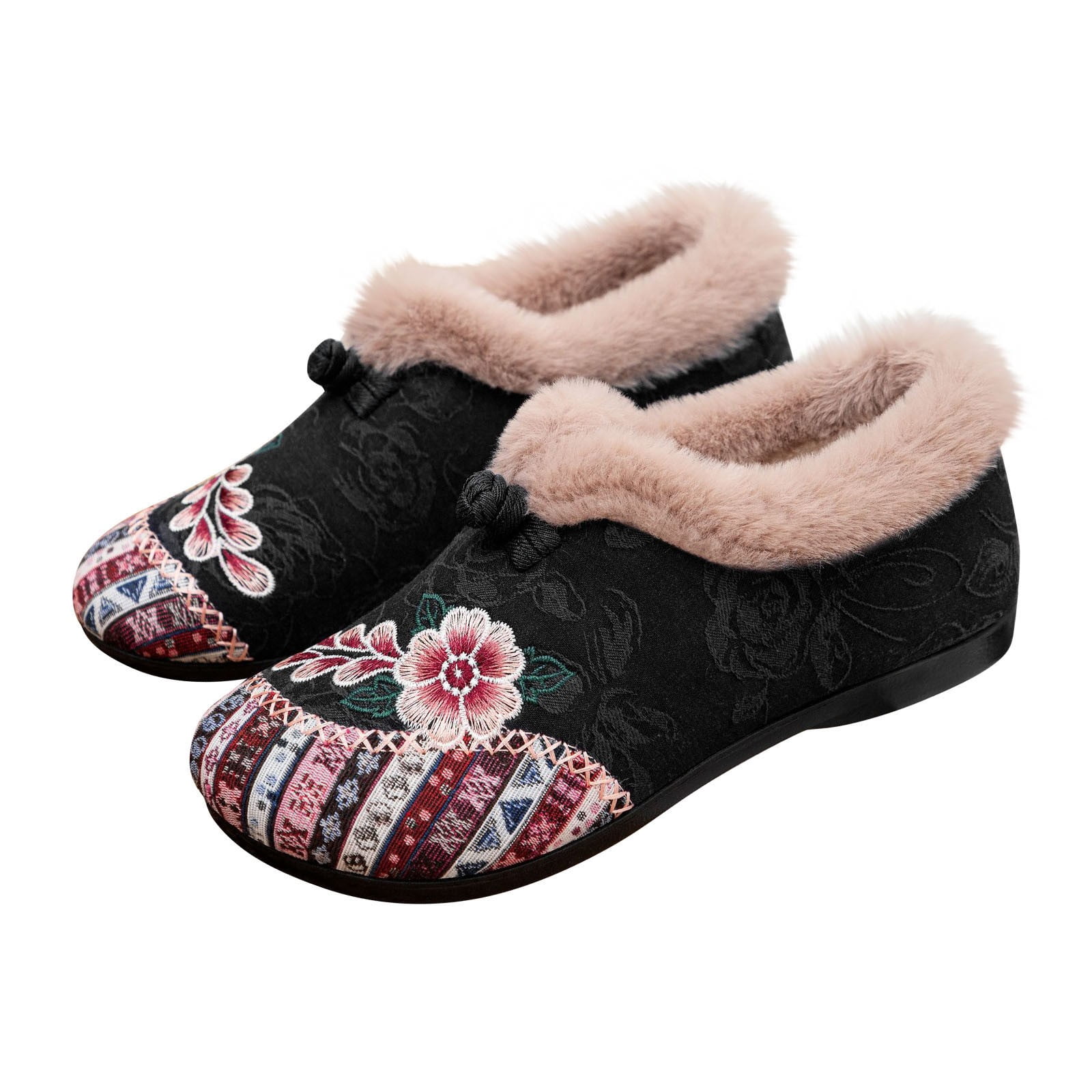 AUDeals Women’s Winter Ankle Boots Floral Embroidered Warm Plush Slip ...