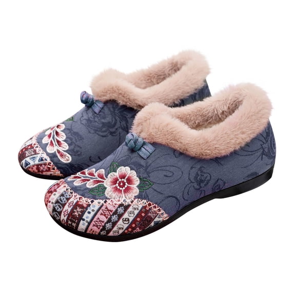 AUDeals Women’s Winter Ankle Boots Floral Embroidered Warm Plush Slip ...