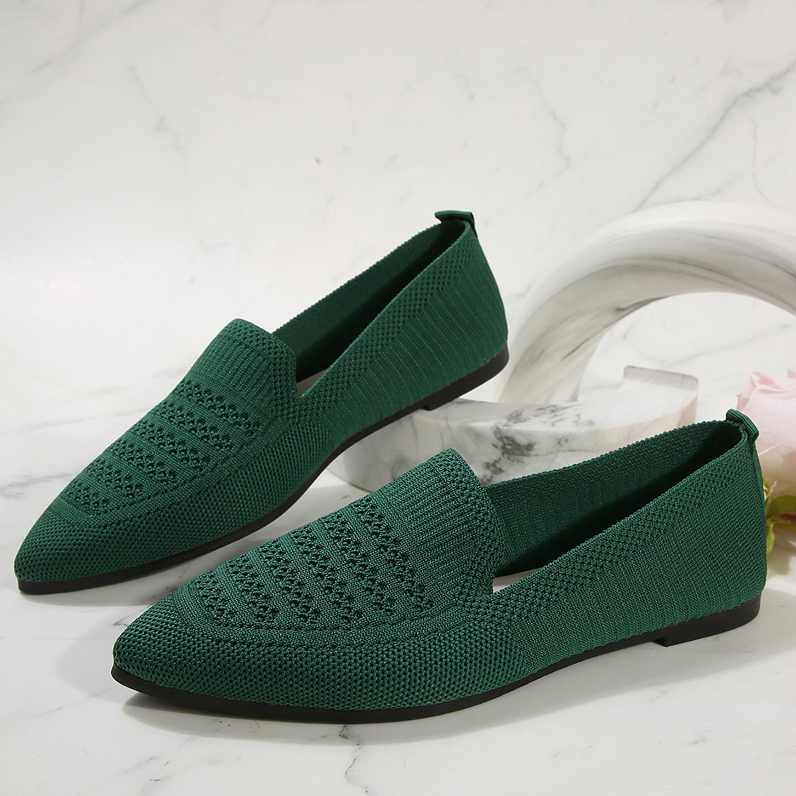 AUDeals Women's Woven Ballet Flats Pointed Toe Cutout Knit Shoes Soft ...
