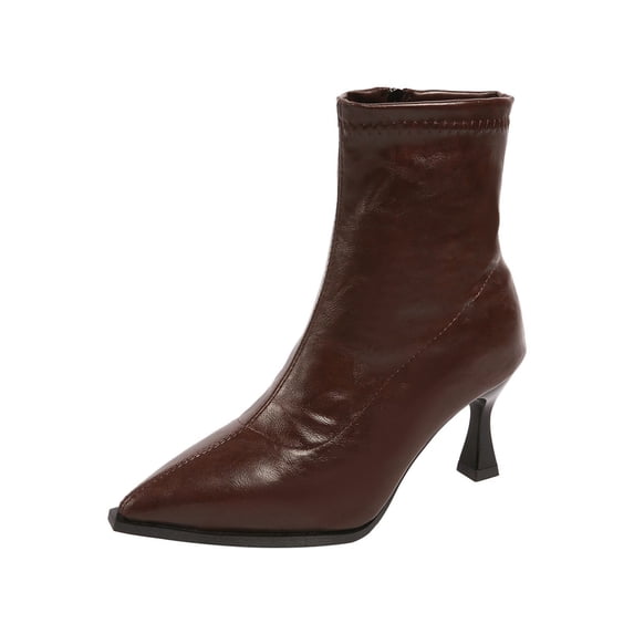 AUDeals Womens Ankle Boots Sexy Stiletto Leather High Heel Pointed Toe ...