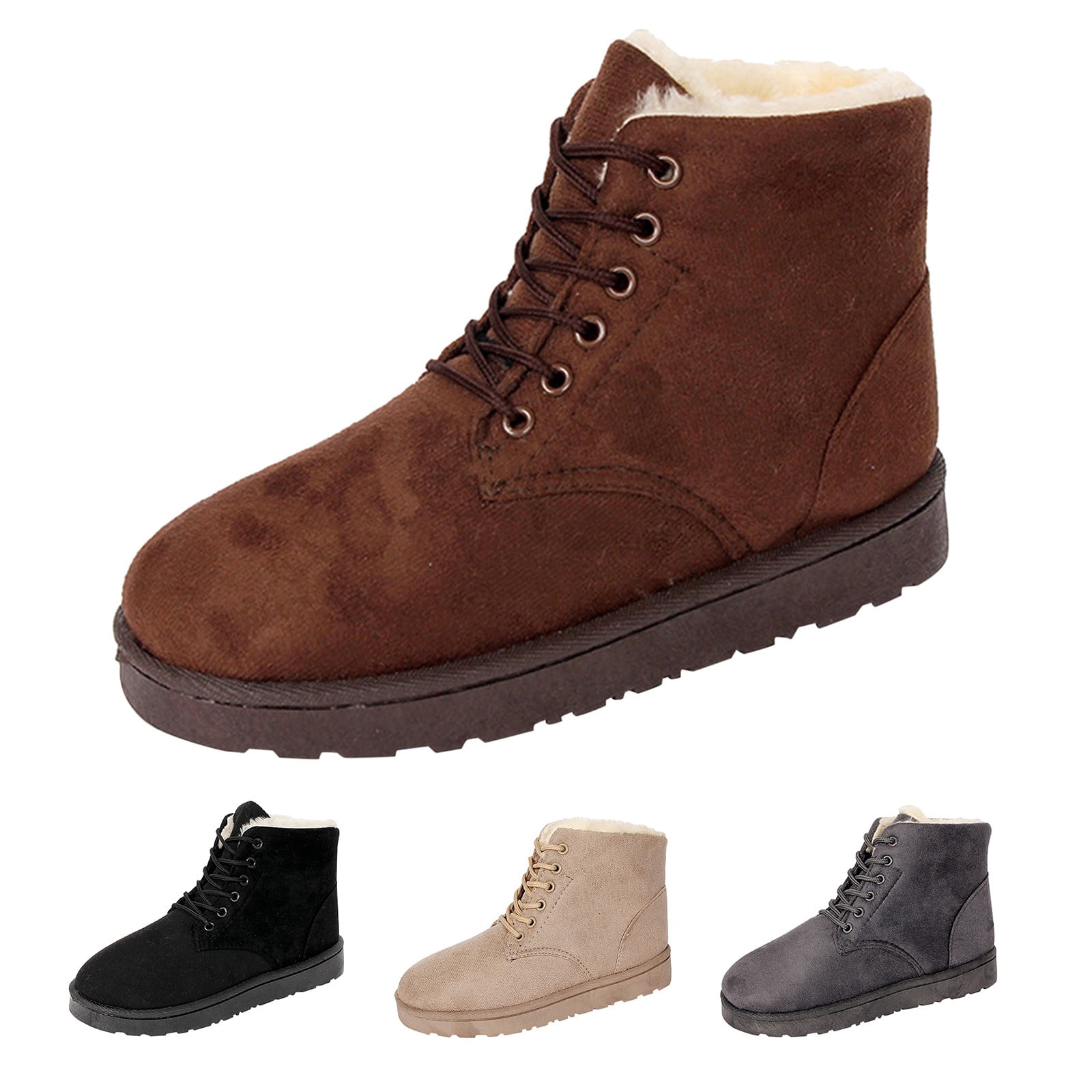 AUDeals Womens Faux Fur Lined Ankle Boots Side Zipper Lace Up Wide ...