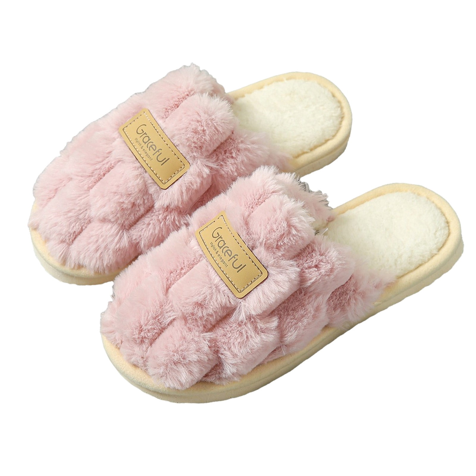 AUDeals Womens Fuzzy Slip On Scuff Slippers Non Slip Plush Soft Memory ...