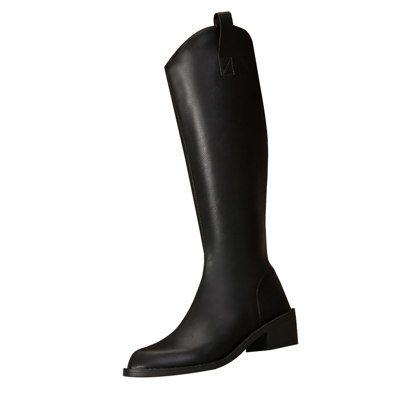 AUDeals Womens Knee High Boots Square Toe Faux Leather Elastic Side ...