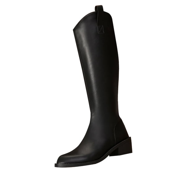AUDeals Womens Knee High Boots Square Toe Faux Leather Elastic Side ...