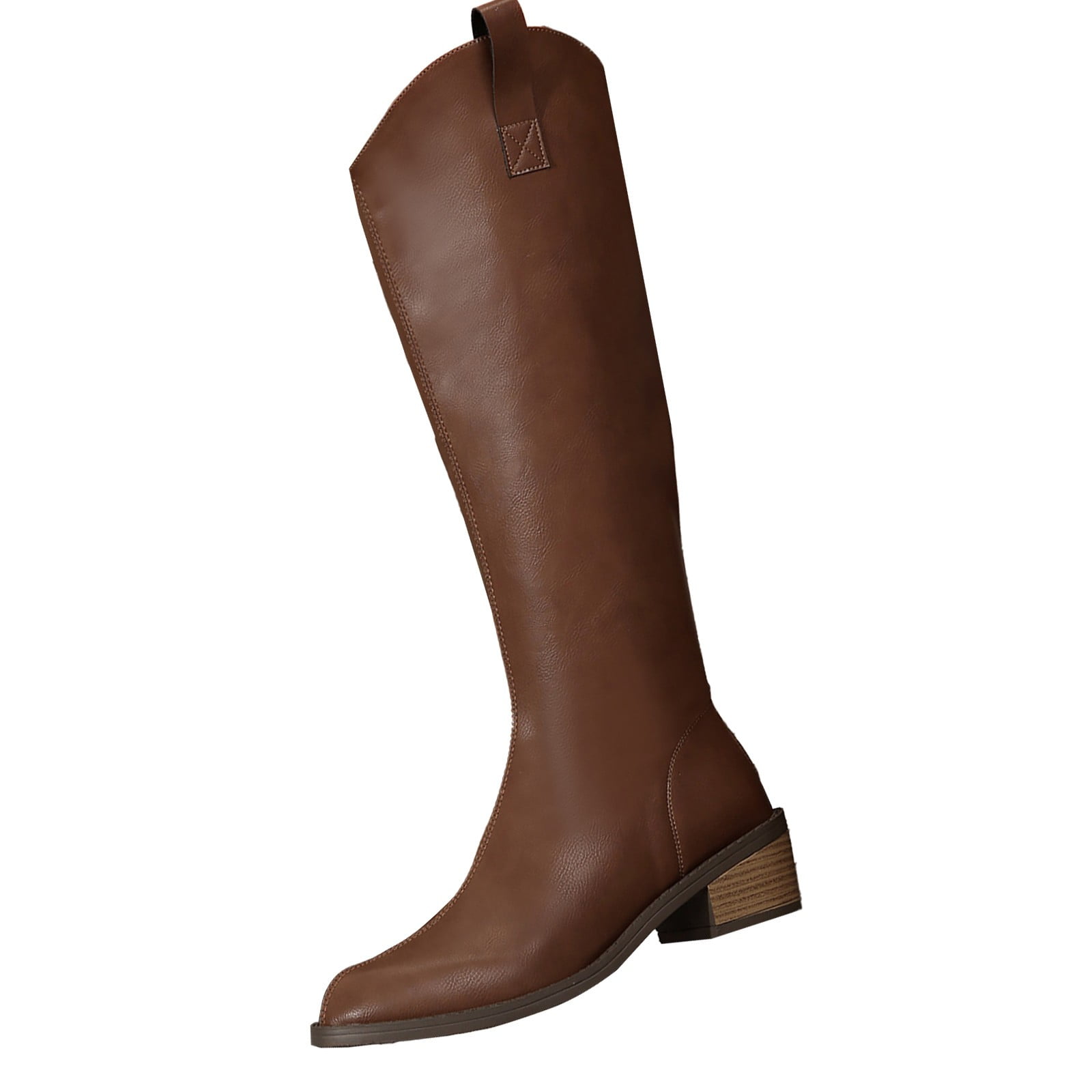 AUDeals Womens Knee High Boots Square Toe Faux Leather Elastic Side ...