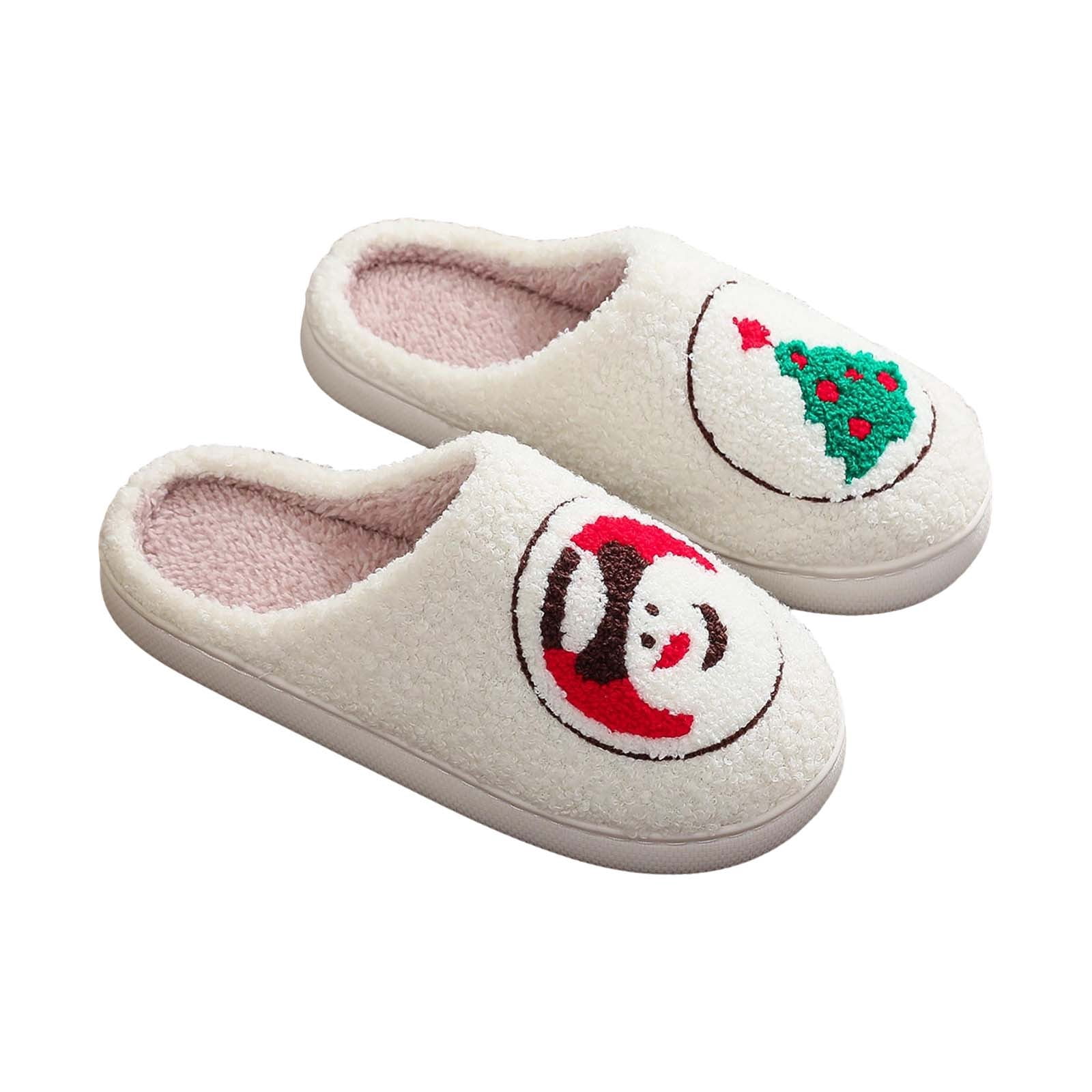 AUDeals Womens Mens Winter Fluffy Plush Slippers Cute Santa Xmas Tree ...