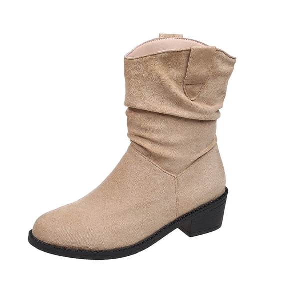 AUDeals Womens Mid Calf Boots Fashion Slouch Chunky Heel Side Zipper ...