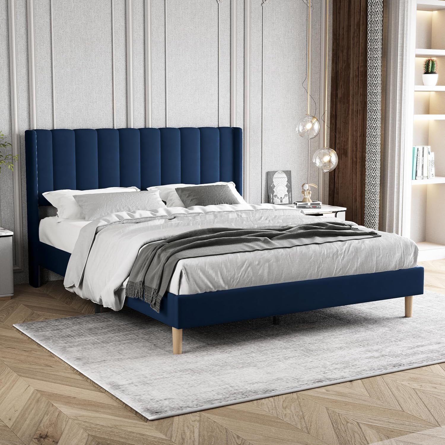 AUFANK Queen Bed Frame Upholstered Platform with Wooden Slats, Noise ...