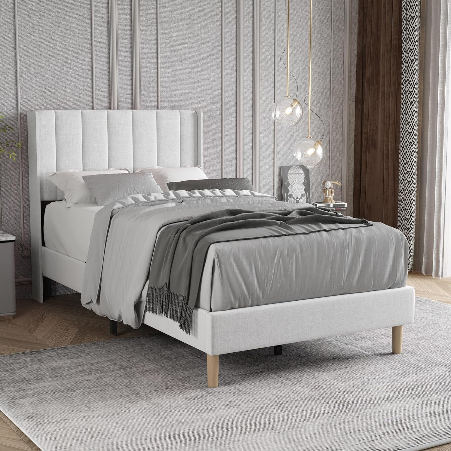 AUFANK Twin Modern Wood Platform Bed with Wooden Slats, White - Walmart.com