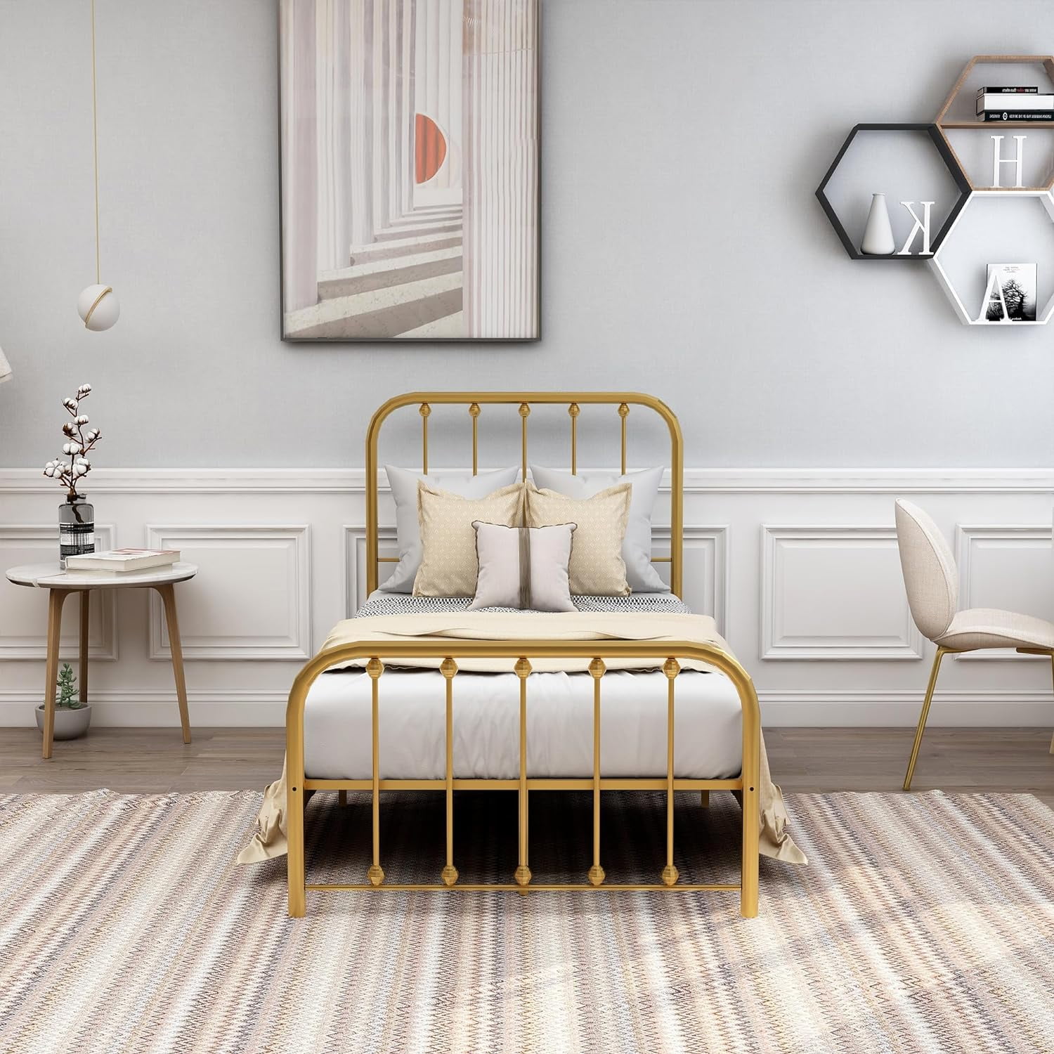 AUFANK Vintage Twin XL Platform Metal Bed Frame, Heavy Duty Steel, Gold ...