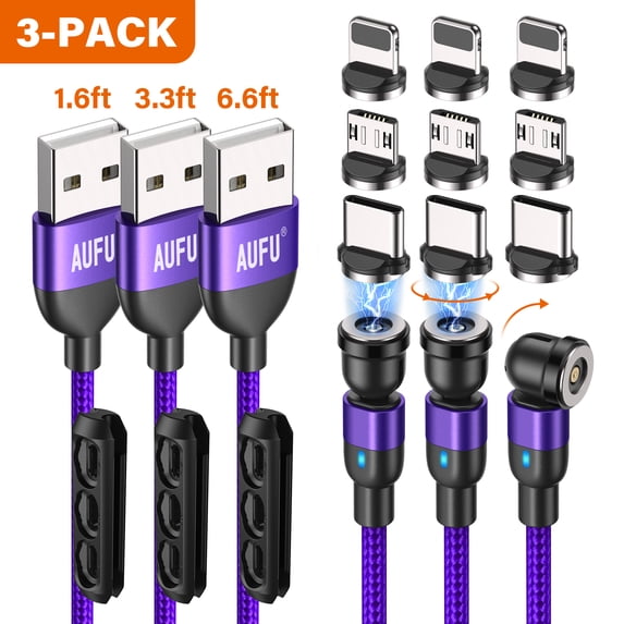 AUFU 3-in-1 Magnetic Charger Cord, Rotational 540° for Type C, Micro ...