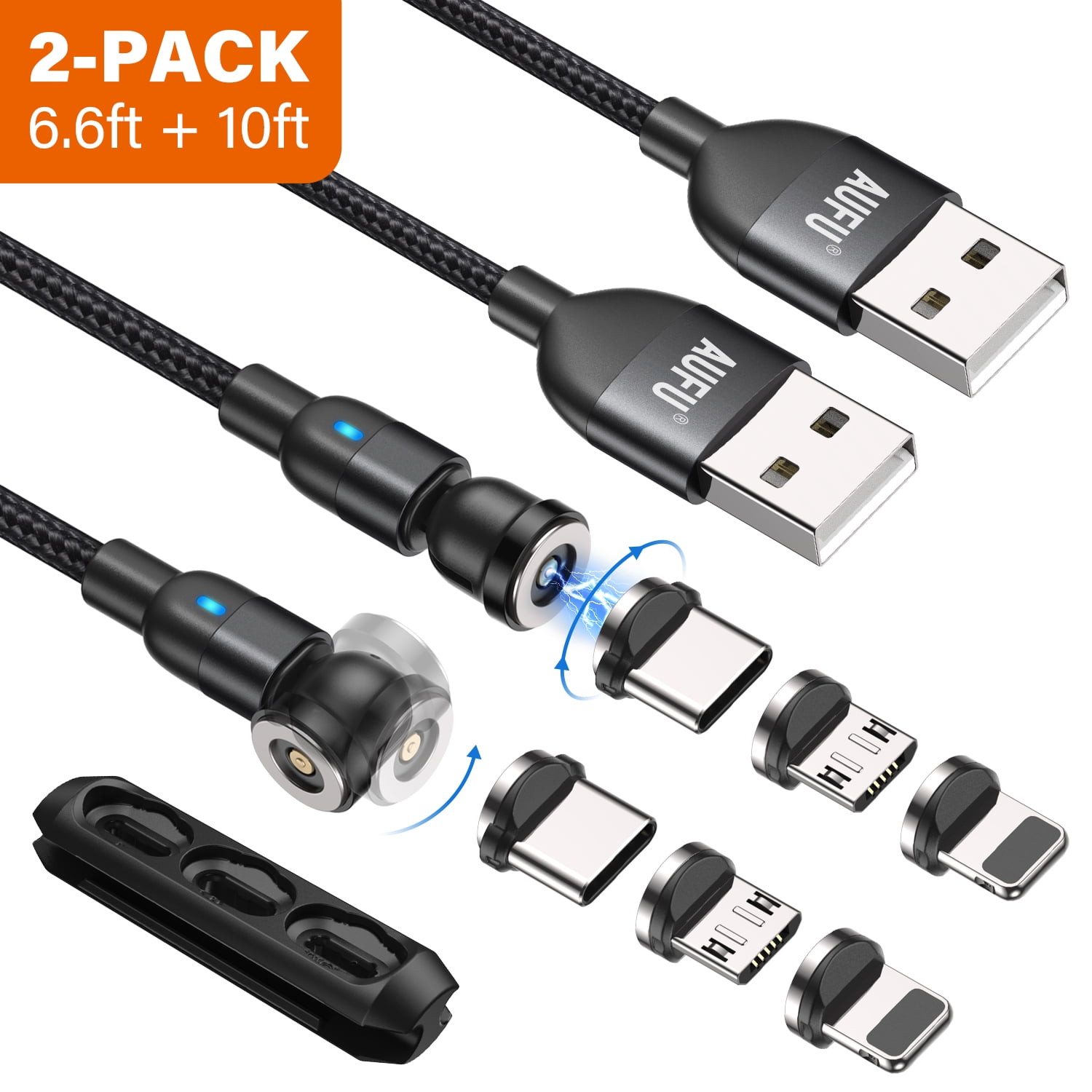 AUFU Magnetic Charging Cable [2Pack-10ft/6.6ft], 540 Rotation Magnetic ...