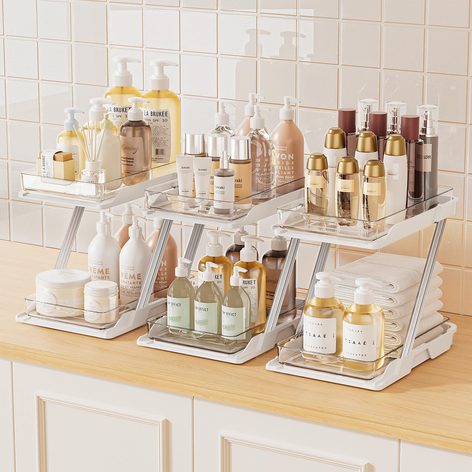 AUGBEAN Organizers and Storage -3 Pack Multi-Purpose, 2-Tier Clear Pull ...