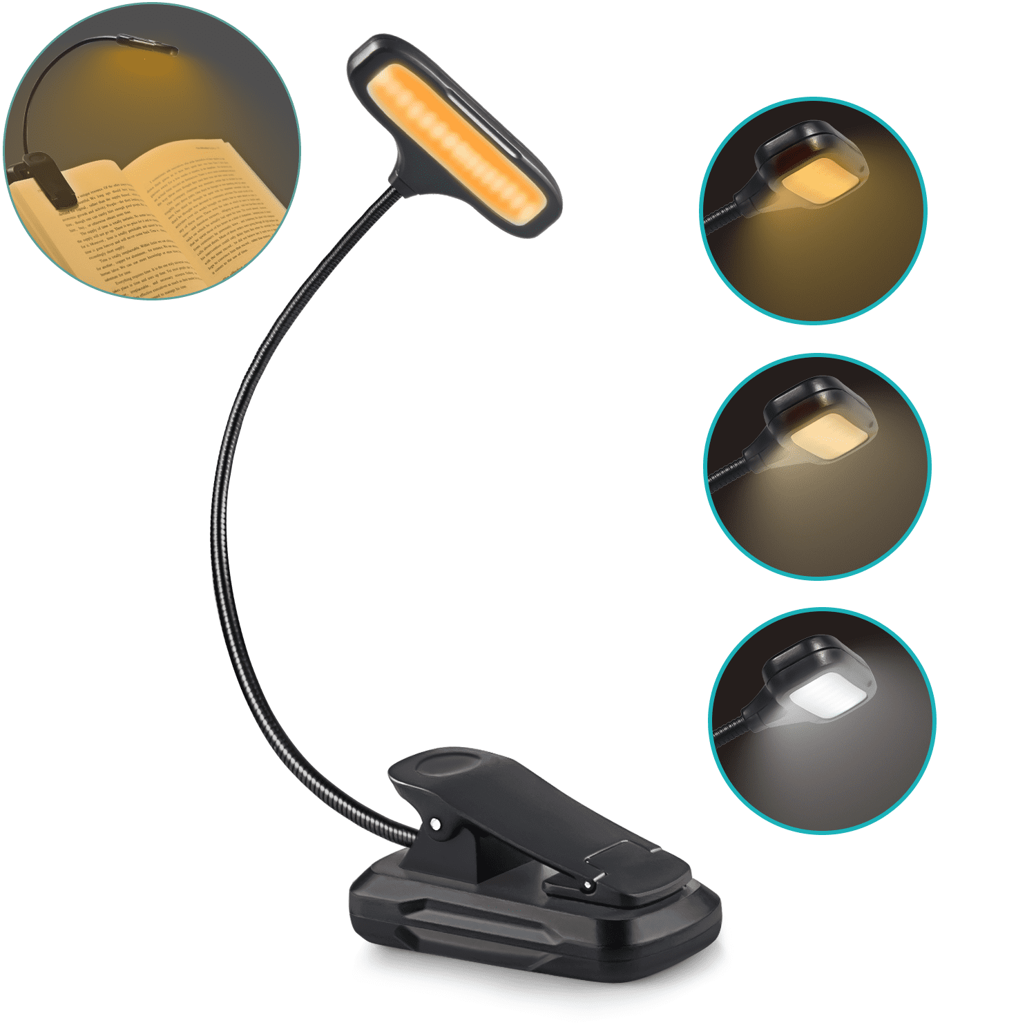 AUGELUX Rechargeable Book Light, 15 LED, Clip-On, 9 Brightness Levels ...