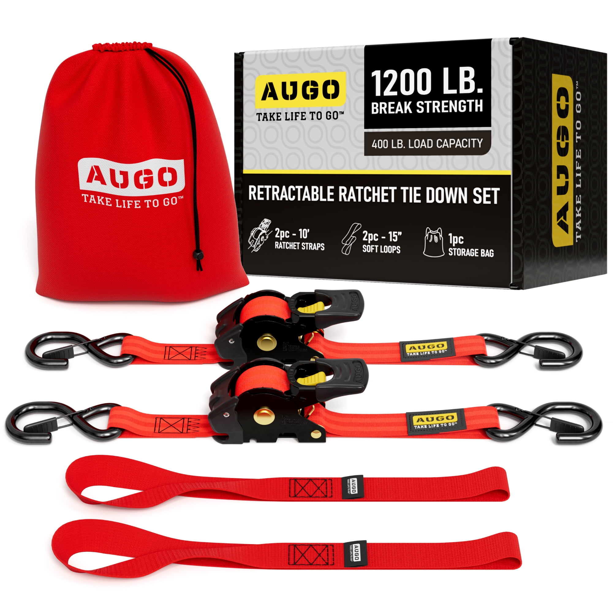 AUGO Retractable Ratchet Straps | 2 Heavy Duty Ratchet Straps Self ...