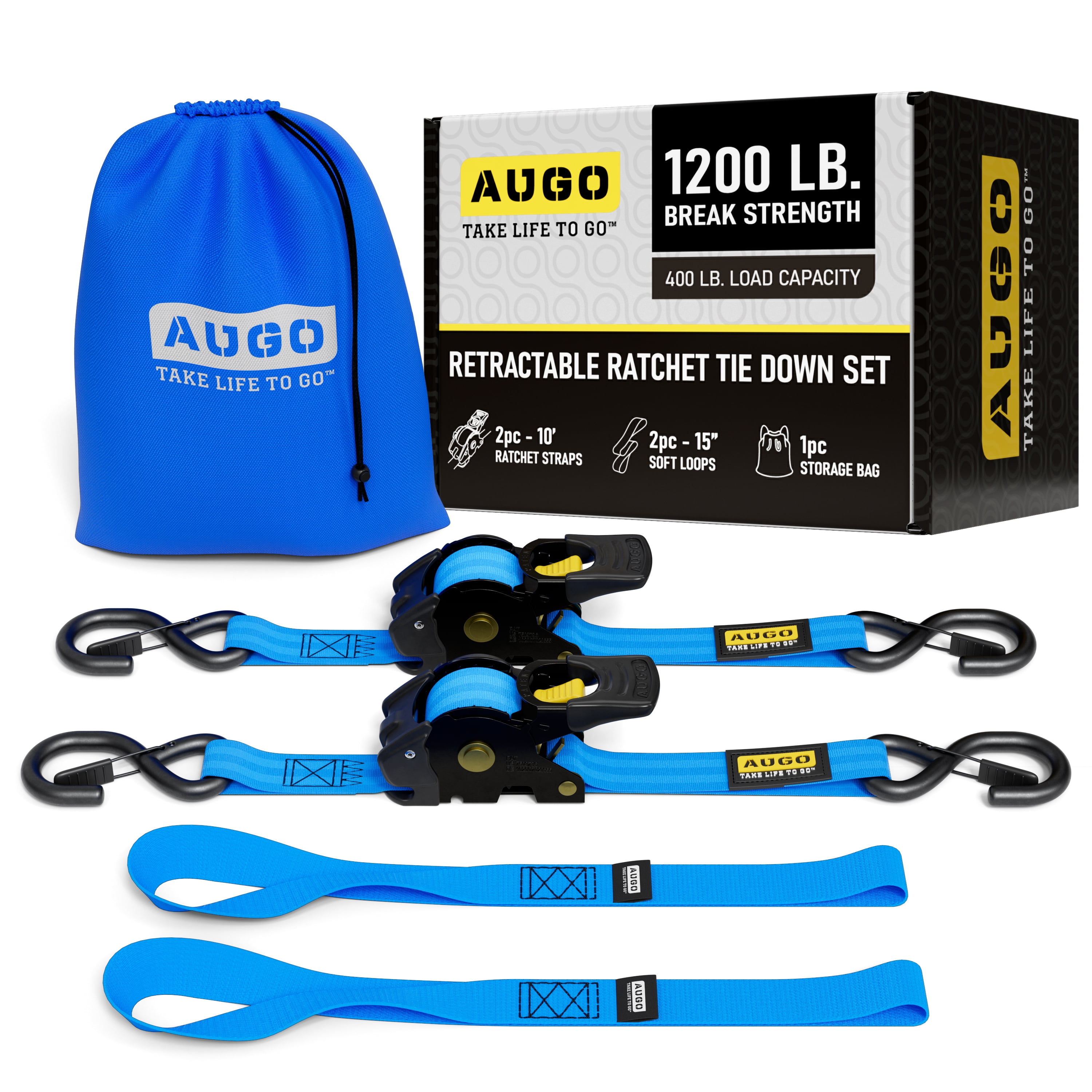 AUGO Retractable Ratchet Straps | 2 Heavy Duty Ratchet Straps Self ...