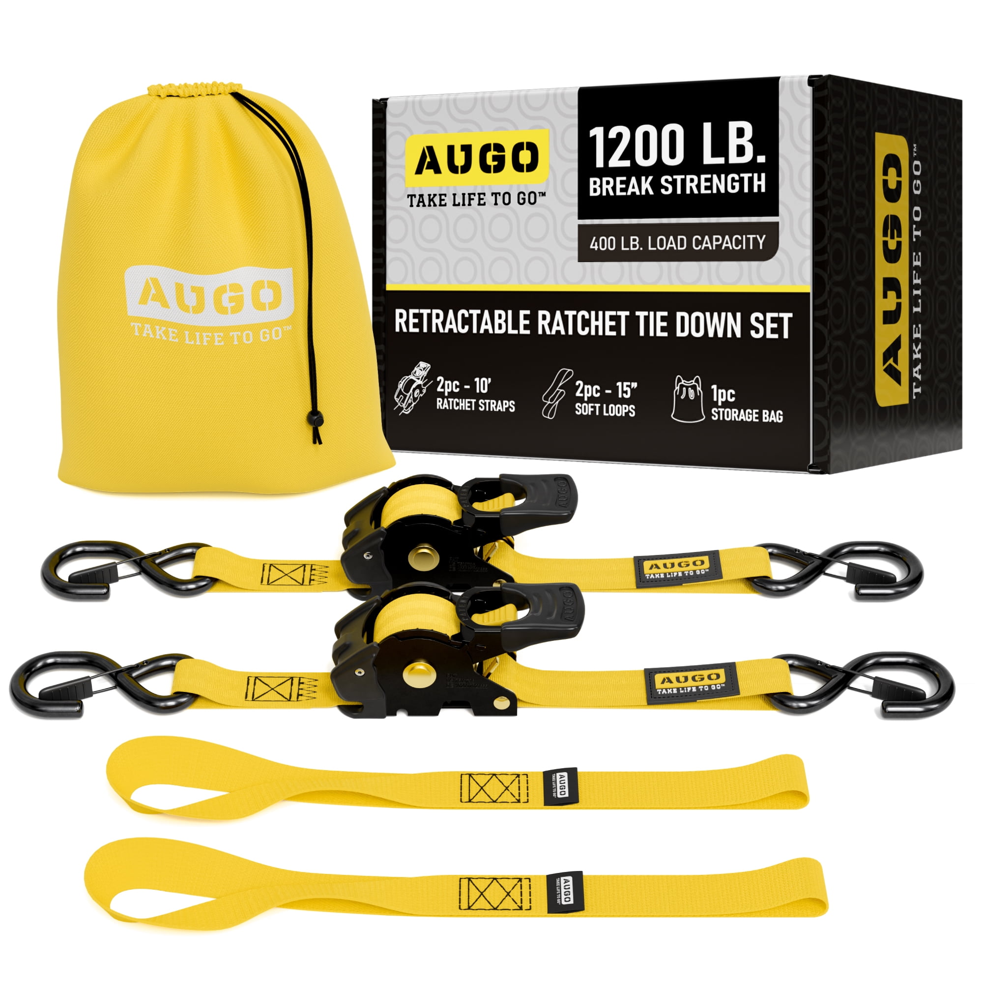 AUGO Retractable Ratchet Straps | 2 Heavy Duty Ratchet Straps Self ...