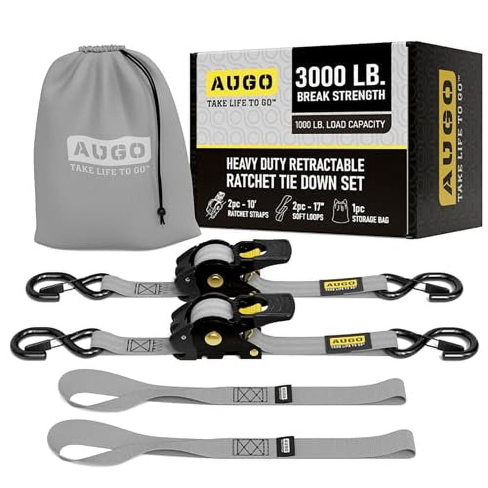 AUGO Retractable Ratchet Straps | 2 Heavy Duty Ratchet Straps Self ...