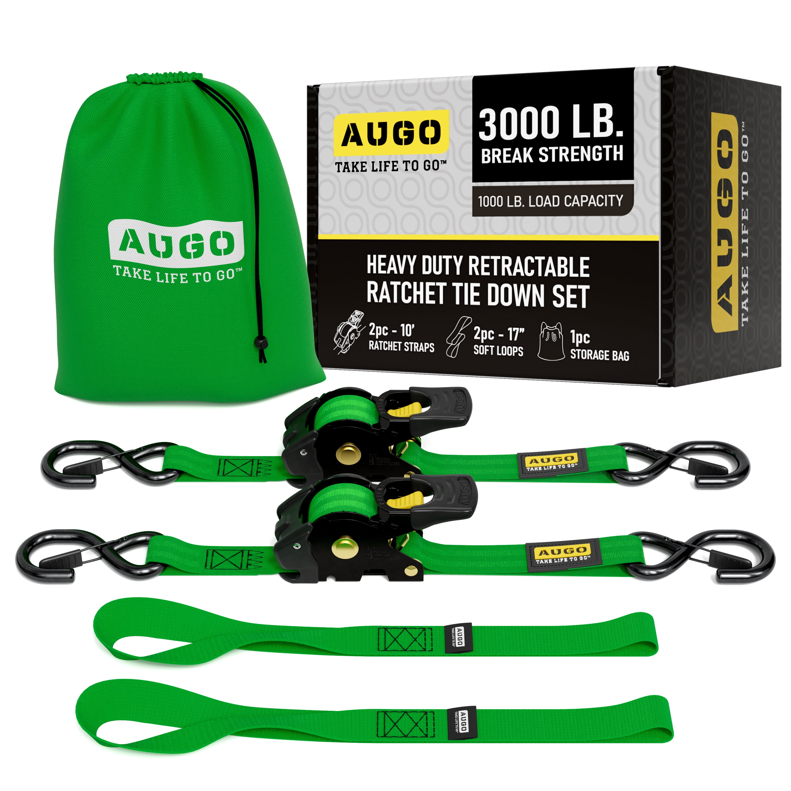 AUGO Retractable Ratchet Straps | 2 Heavy Duty Ratchet Straps Self ...