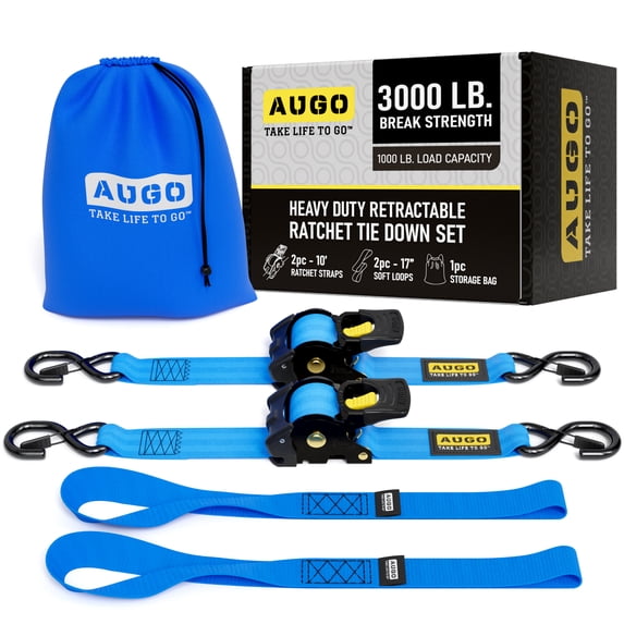 AUGO Retractable Ratchet Straps | 2 Heavy Duty Ratchet Straps Self ...