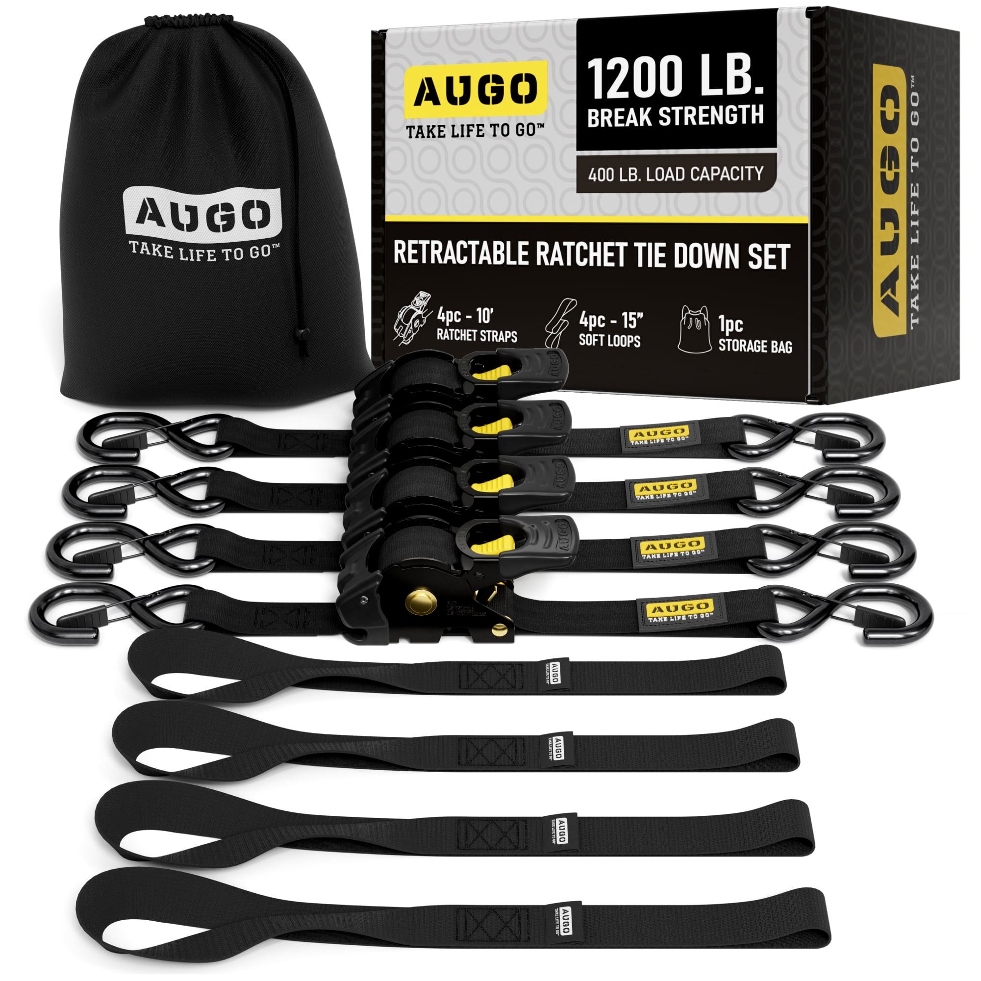 AUGO Retractable Ratchet Straps | 4 Heavy Duty Ratchet Straps Self ...