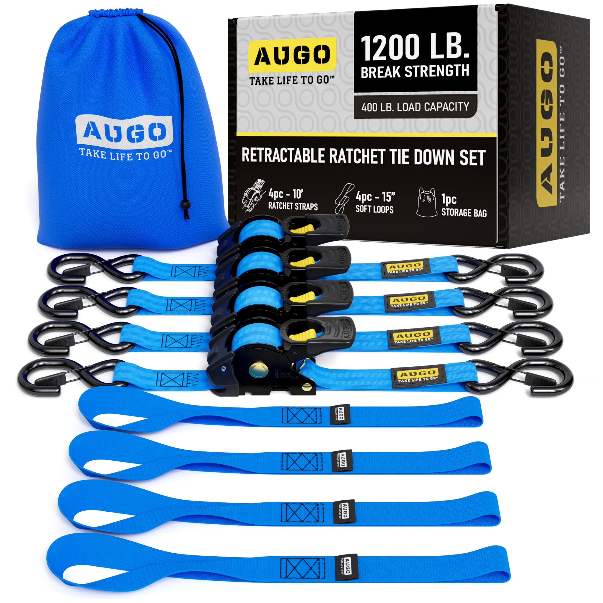 AUGO Retractable Ratchet Straps | 4 Heavy Duty Ratchet Straps Self ...