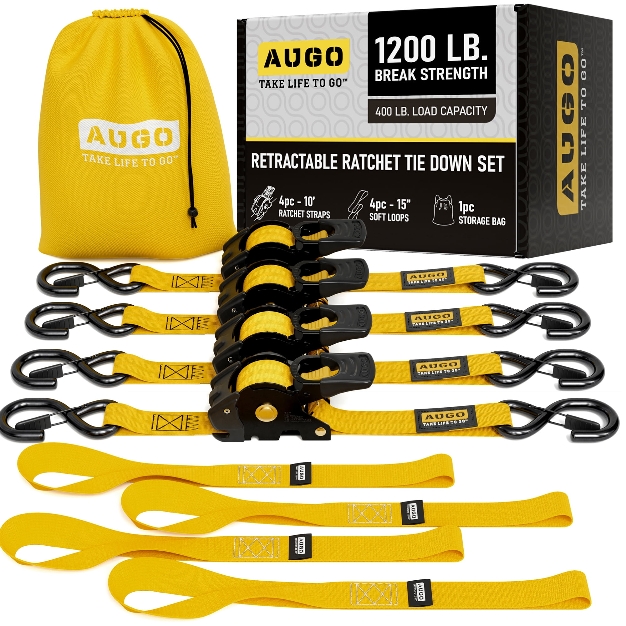 AUGO Retractable Ratchet Straps | 4 Heavy Duty Ratchet Straps Self ...