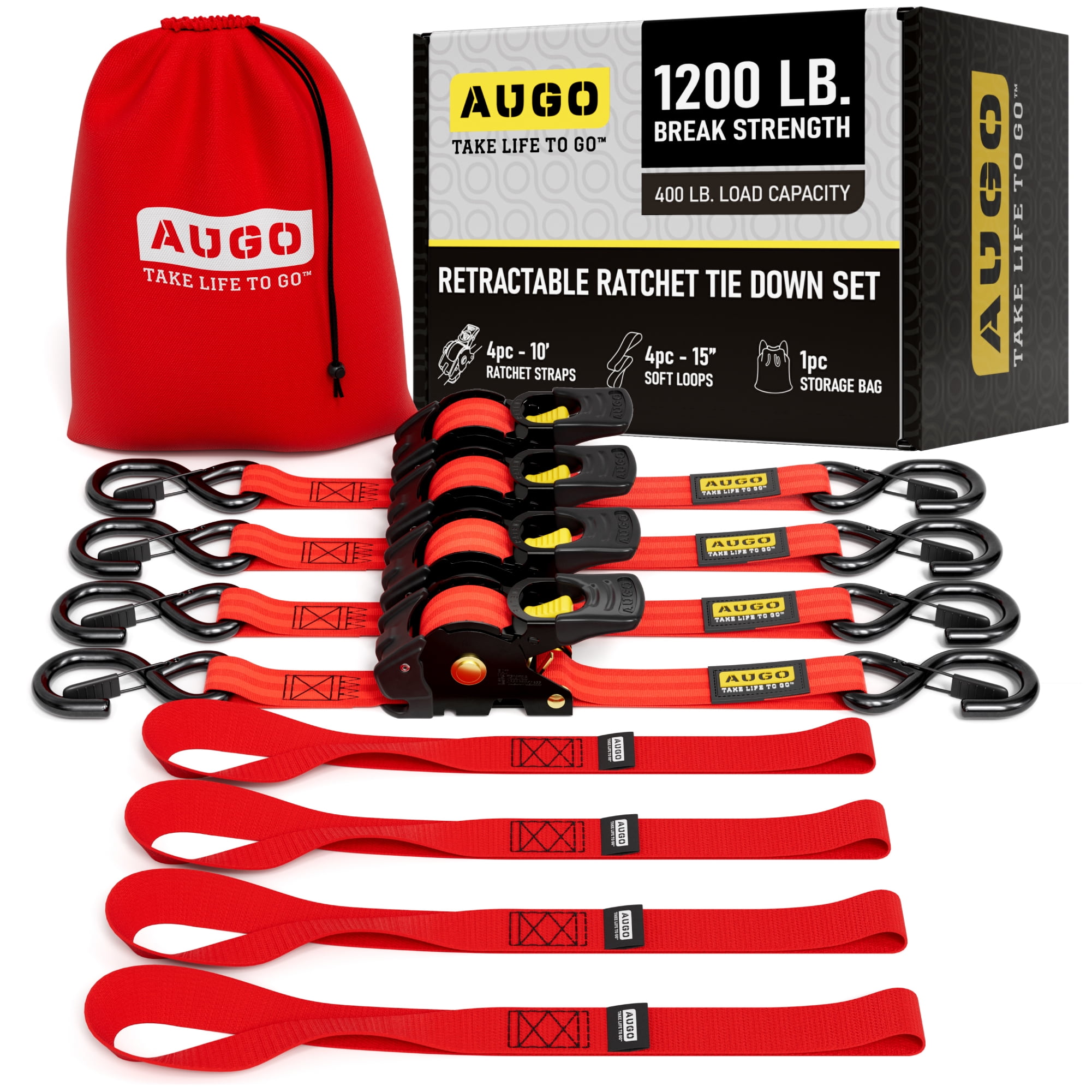 AUGO Retractable Ratchet Straps | 4 Heavy Duty Ratchet Straps Self ...