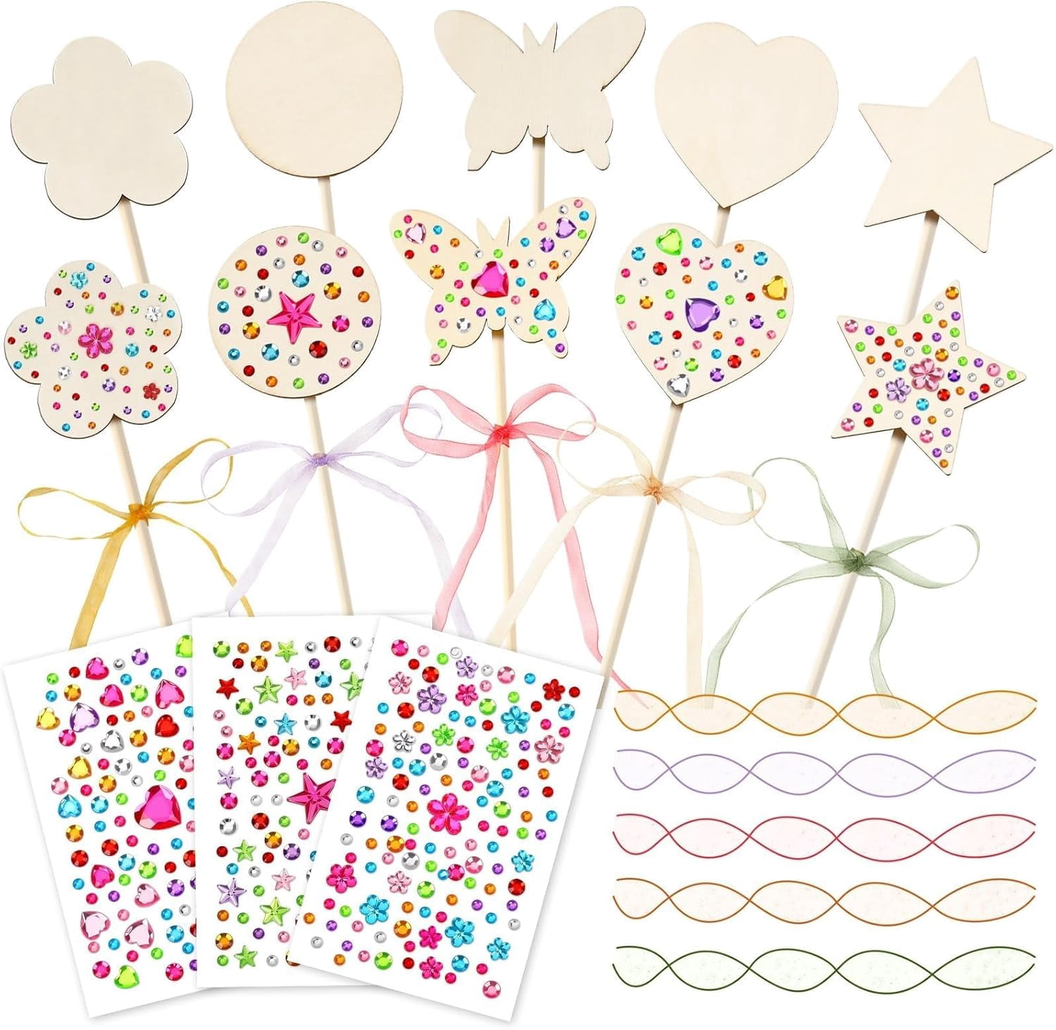 AUGSUN 43Pcs Princess Fairy Wands Kit, 20Pcs Wood Fairy Wands 20 ...
