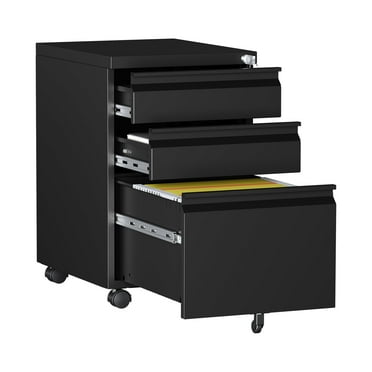 2 Drawer Metal File Cabinet, Fully Assembled, Under Desk, Black, Lock ...