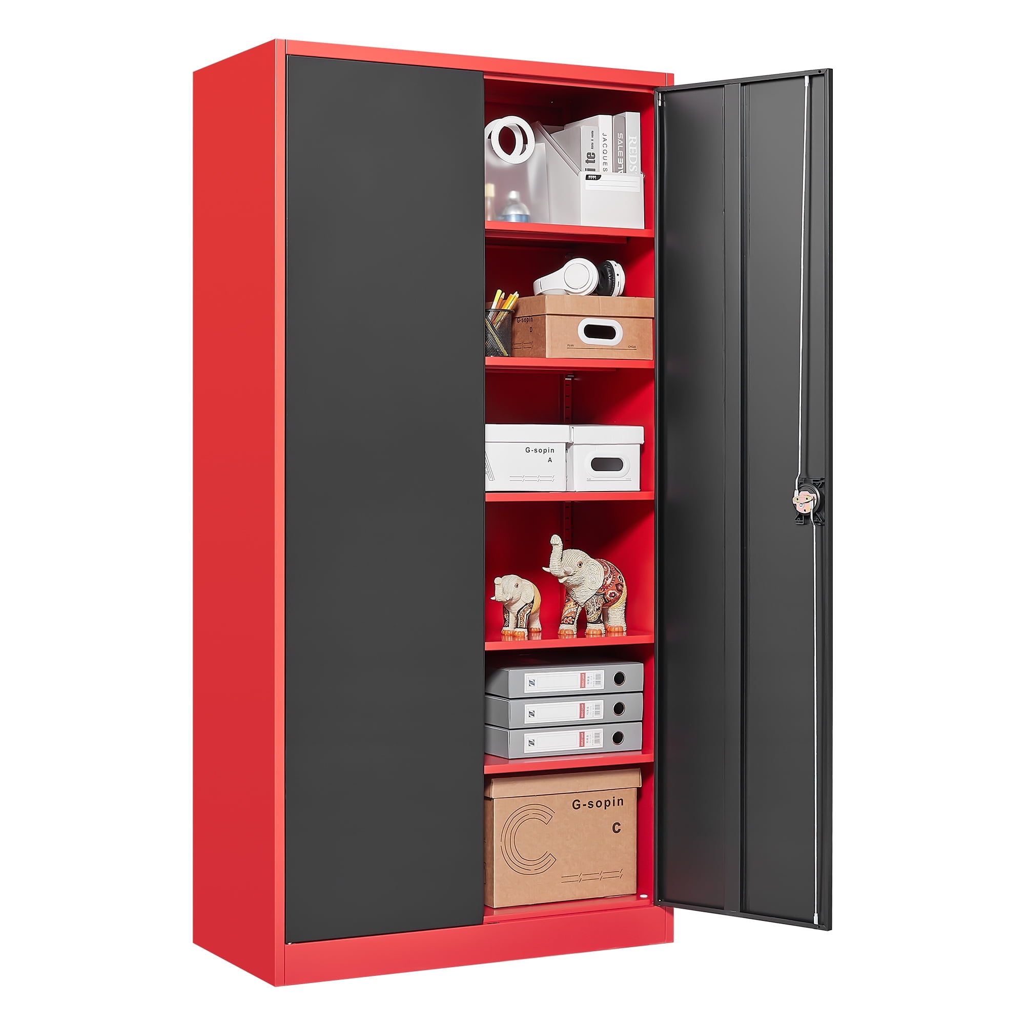 AUHUP 71" Metal Cabinet with 5 Adjustable Shelves, Garage Storage ...