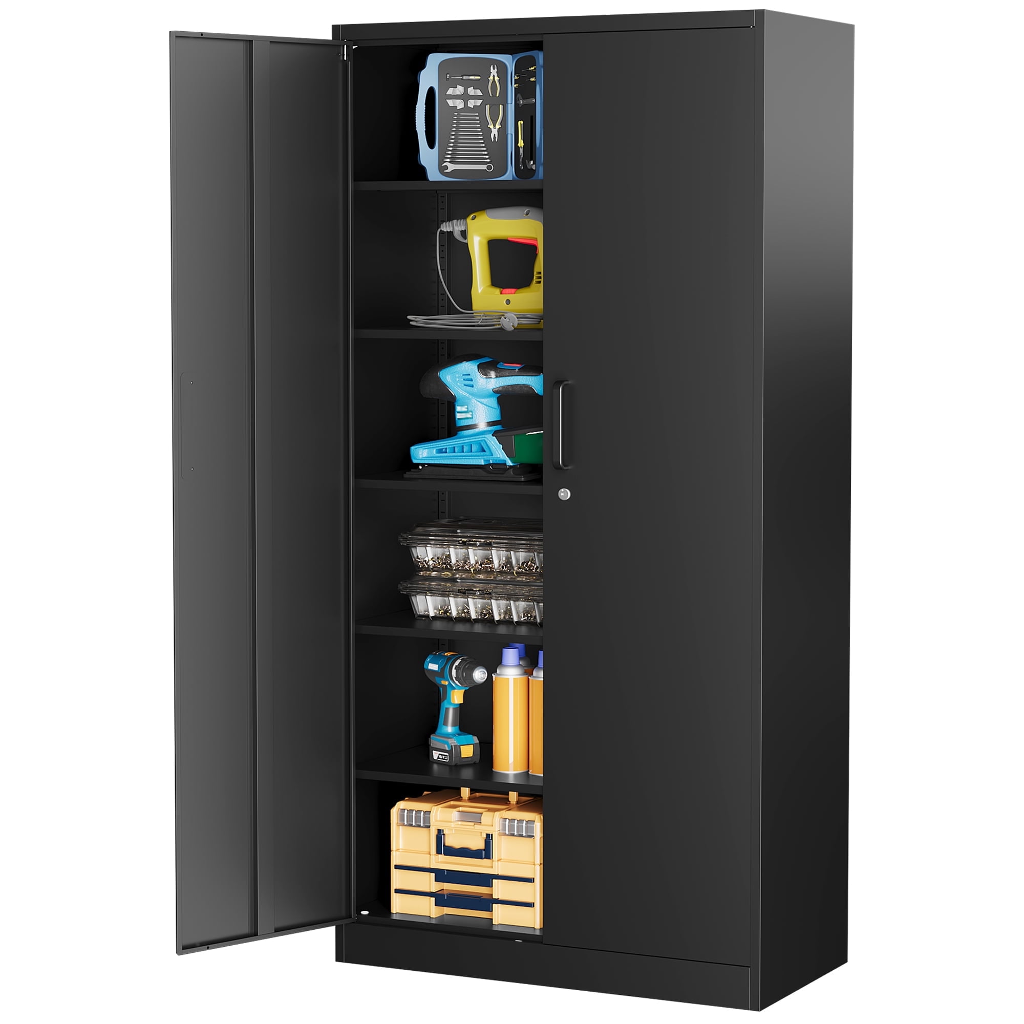 AUHUP 71" Metal Cabinet with Locking Doors and 5 Adjustable Shelves ...