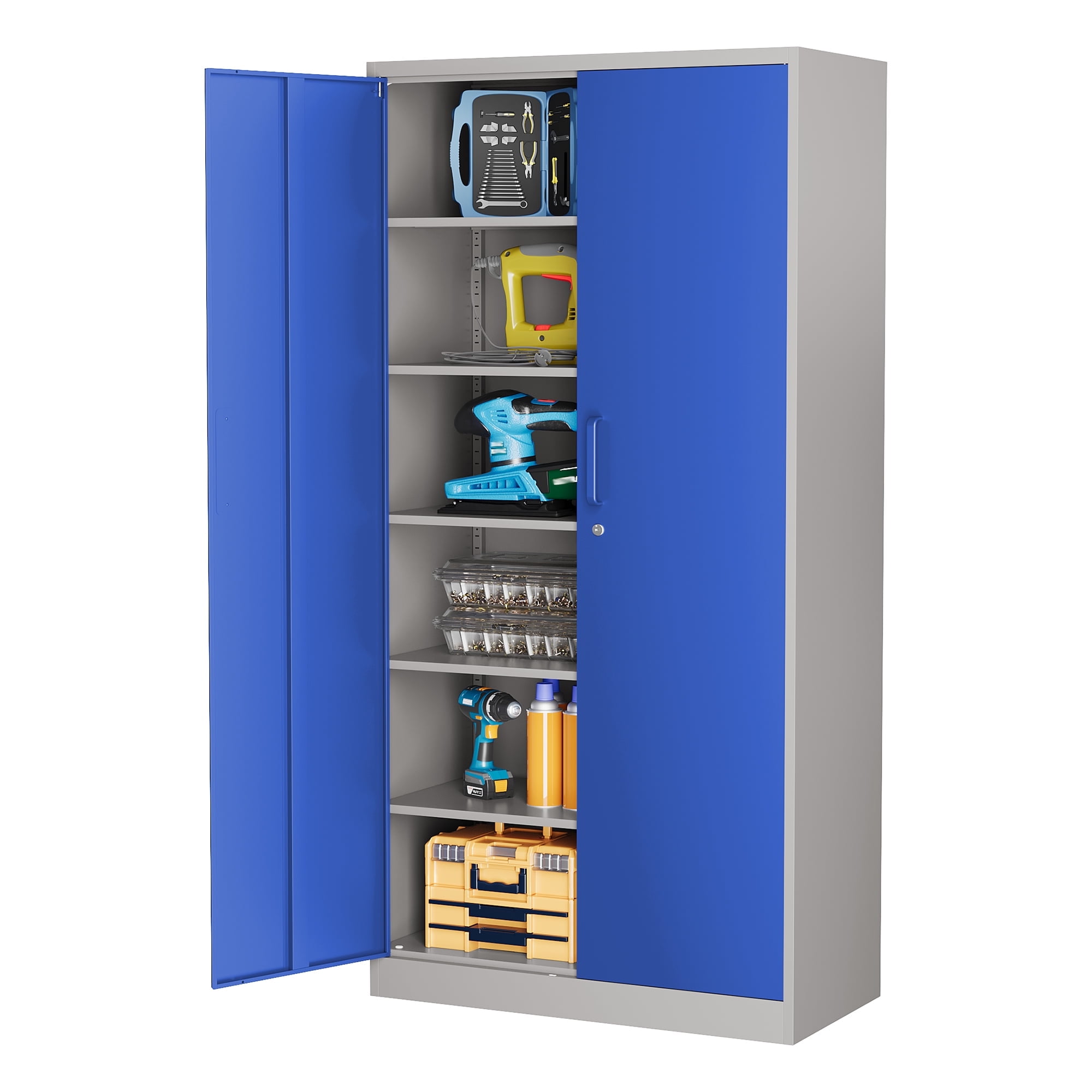 AUHUP 71" Metal Cabinet with Locking Doors and 5 Adjustable Shelves ...