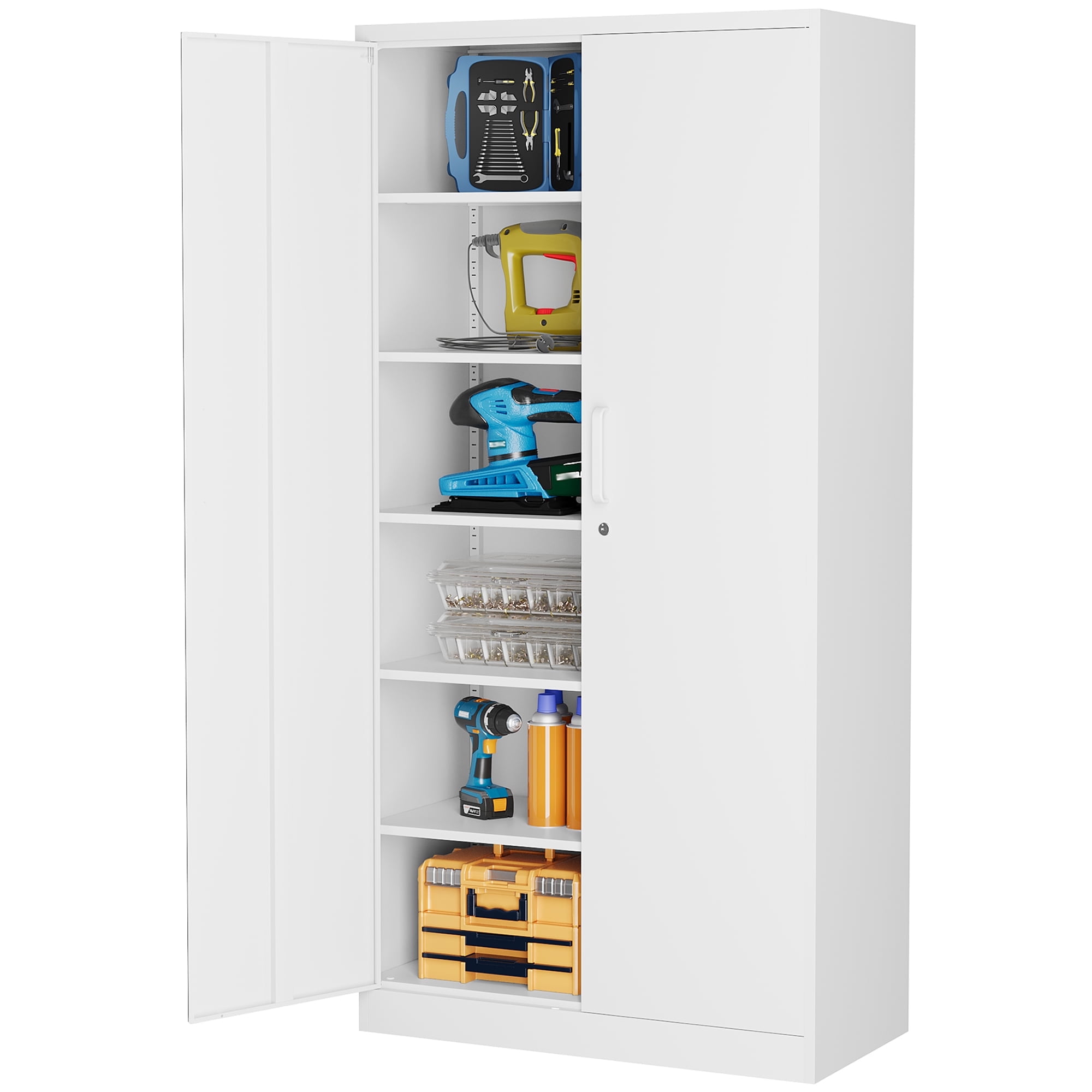 AUHUP 71" Metal Cabinet with Locking Doors and 5 Adjustable Shelves ...