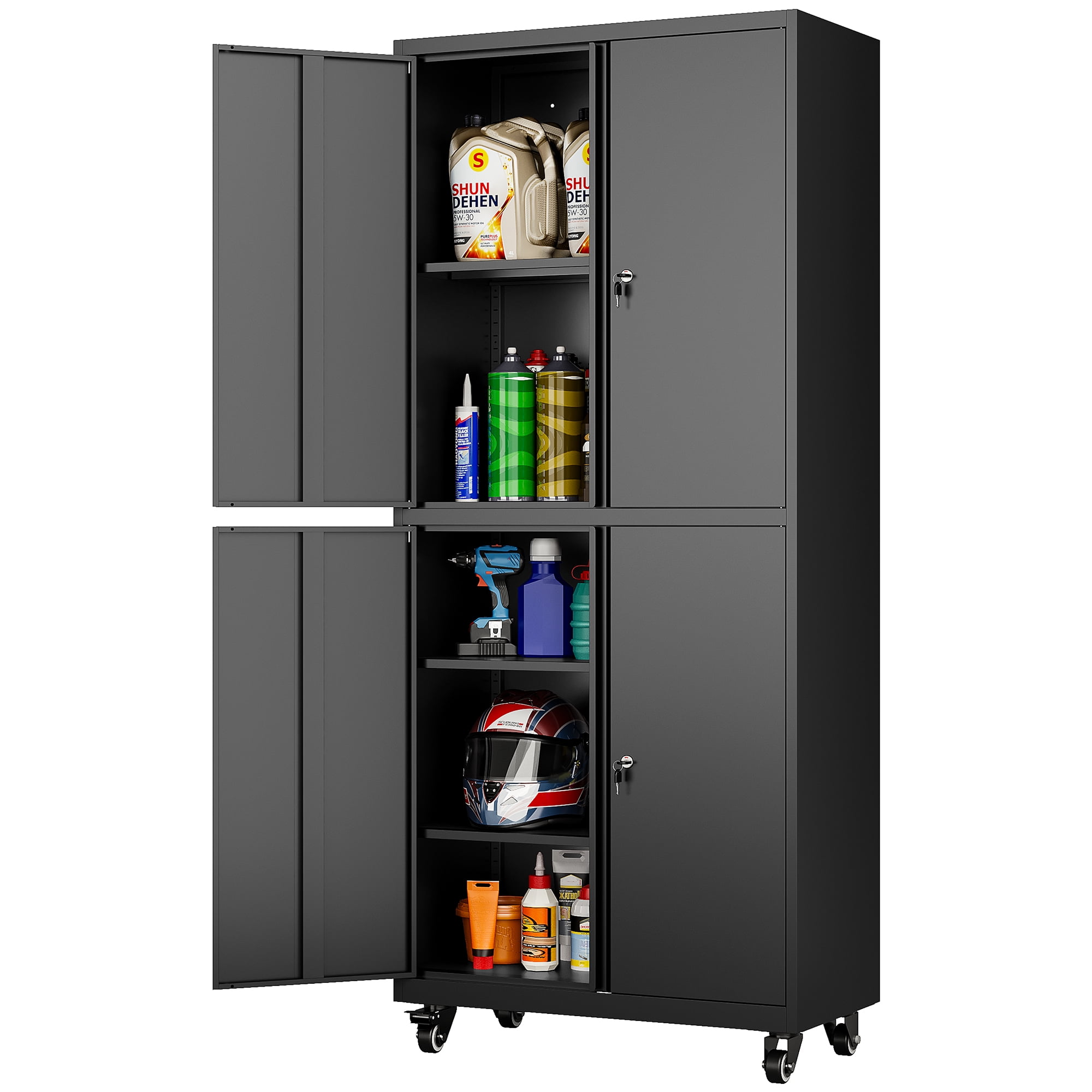 AUHUP 73" Rolling Garage Storage Cabinets with 3 Adjustable Shelves ...