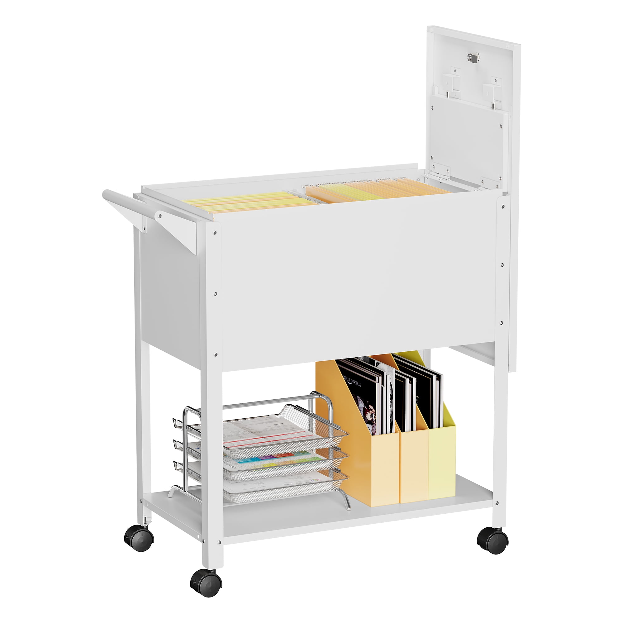 AUHUP Metal File Cart with Lockable Door, White Rolling File Cabinet ...