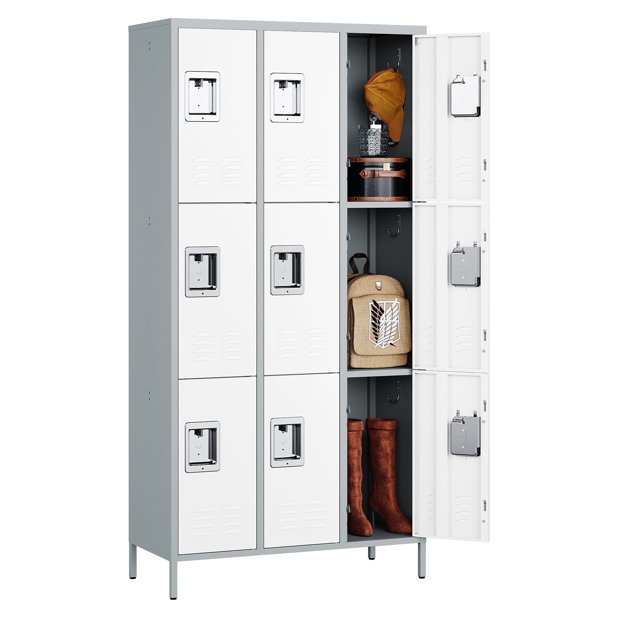 AUHUP Metal Locker with Hooks, 9-Door Industrial Steel Storage Locker ...
