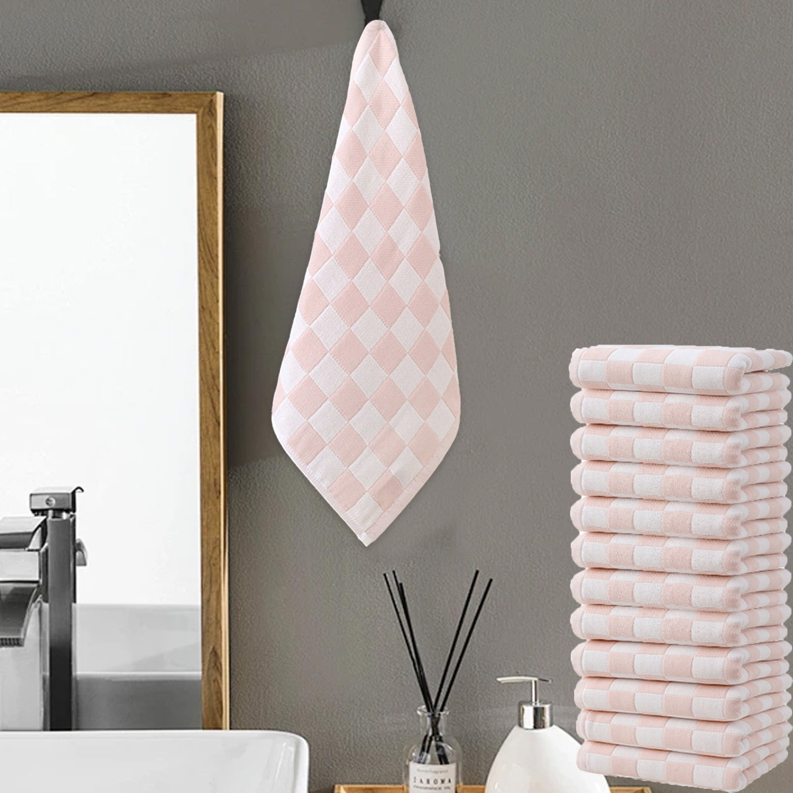 AUHomi 12 Pack Checkered Wash Cloths Set, 14 x 14 Inches Cotton Highly ...