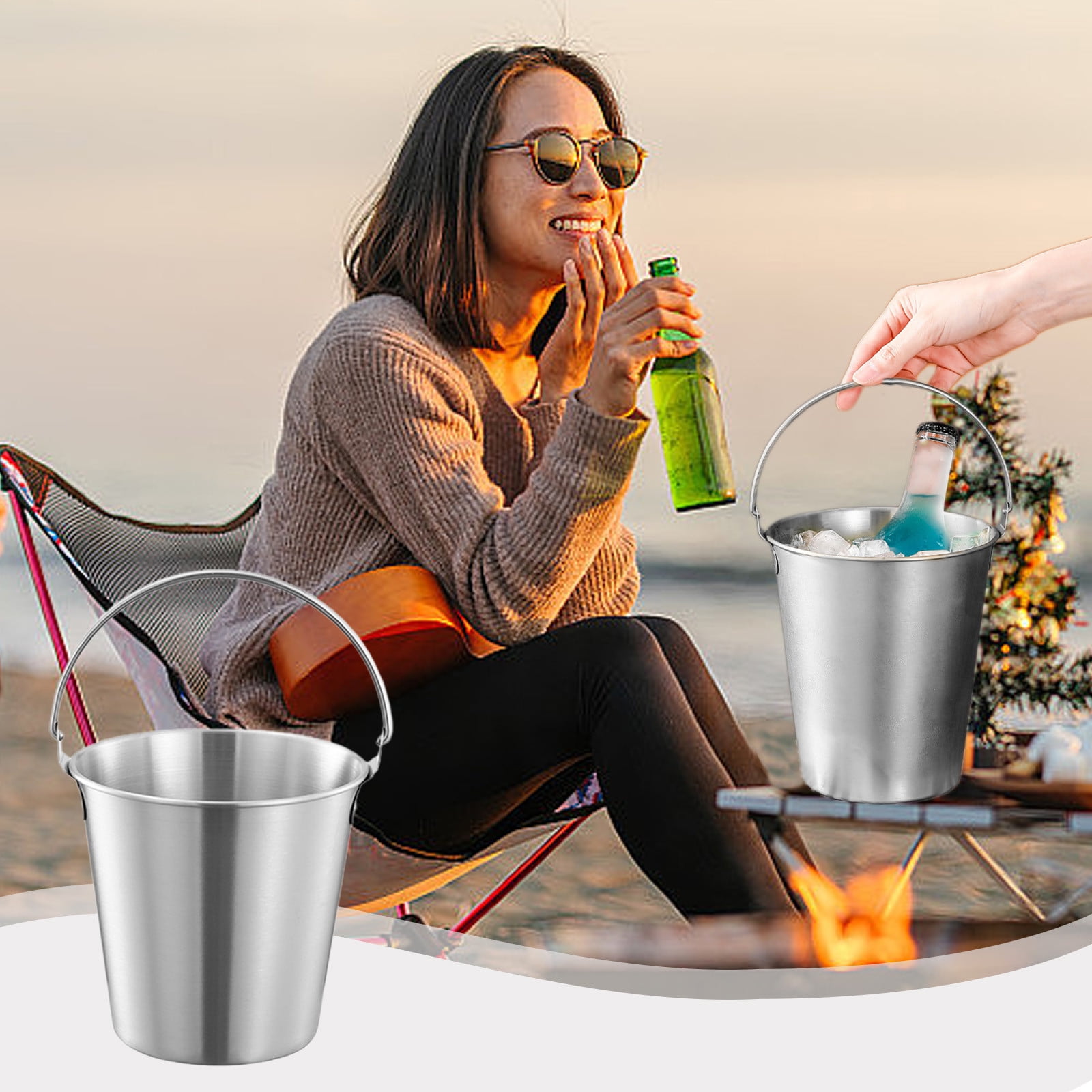 AUHomi 1PC Mini Metal Buckets, 4.3x4.1x3.1-inch Stainless Steel Metal ...