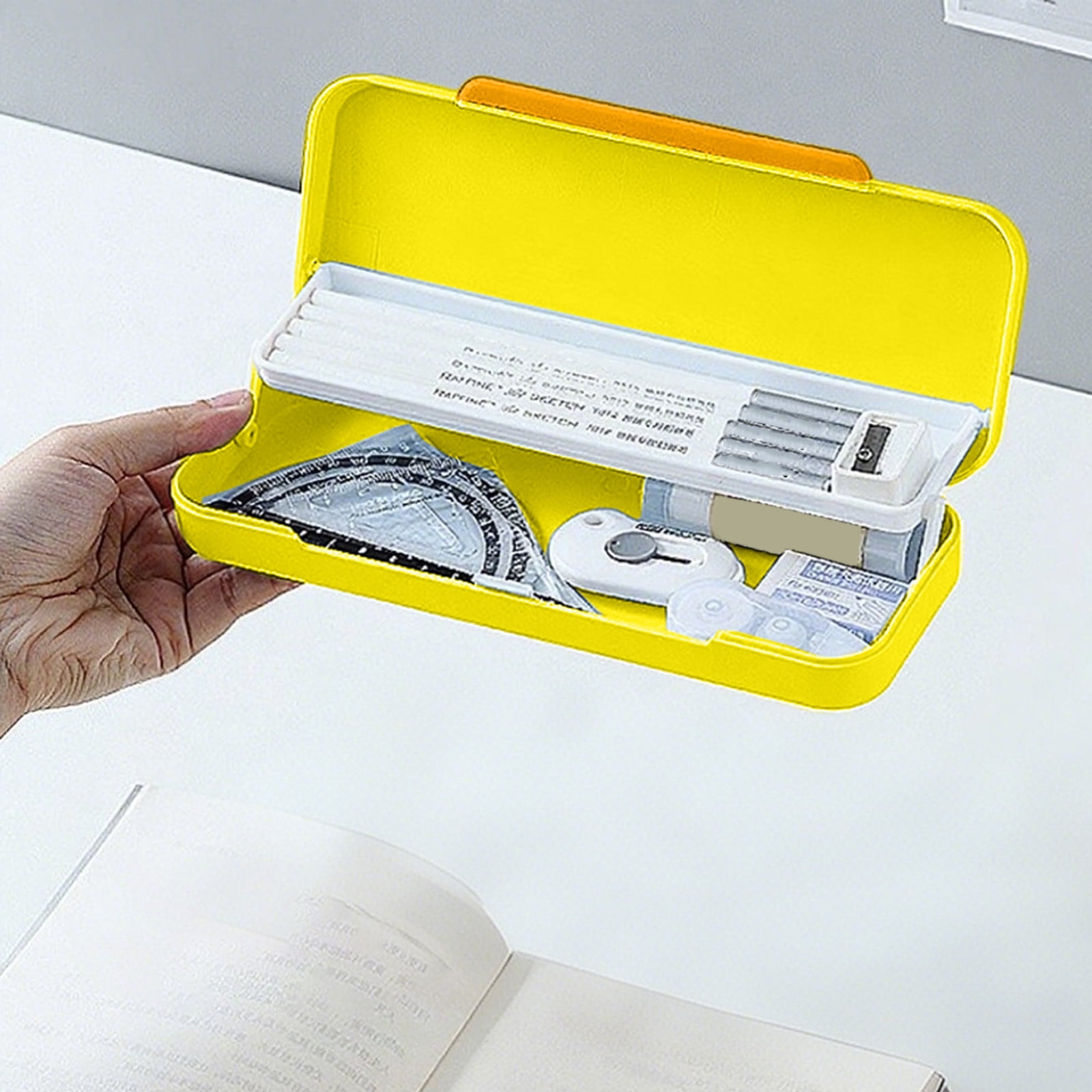 AUHomi 1Pc Double Layers Plastic Pencil Box, Cute Pen Box Organizer ...