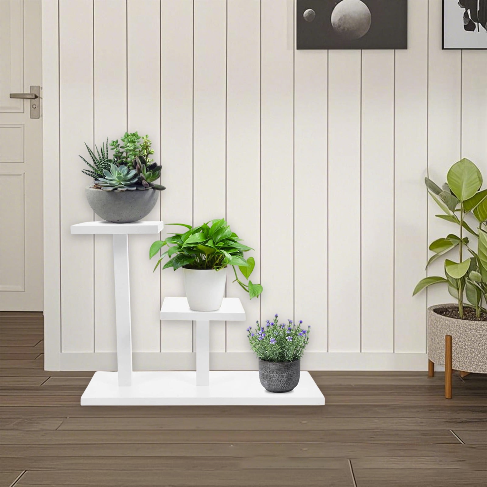 AUHomi 2 Tier Wooden Plant Pot Stand, Sturdy Indoor Flower Holder ...