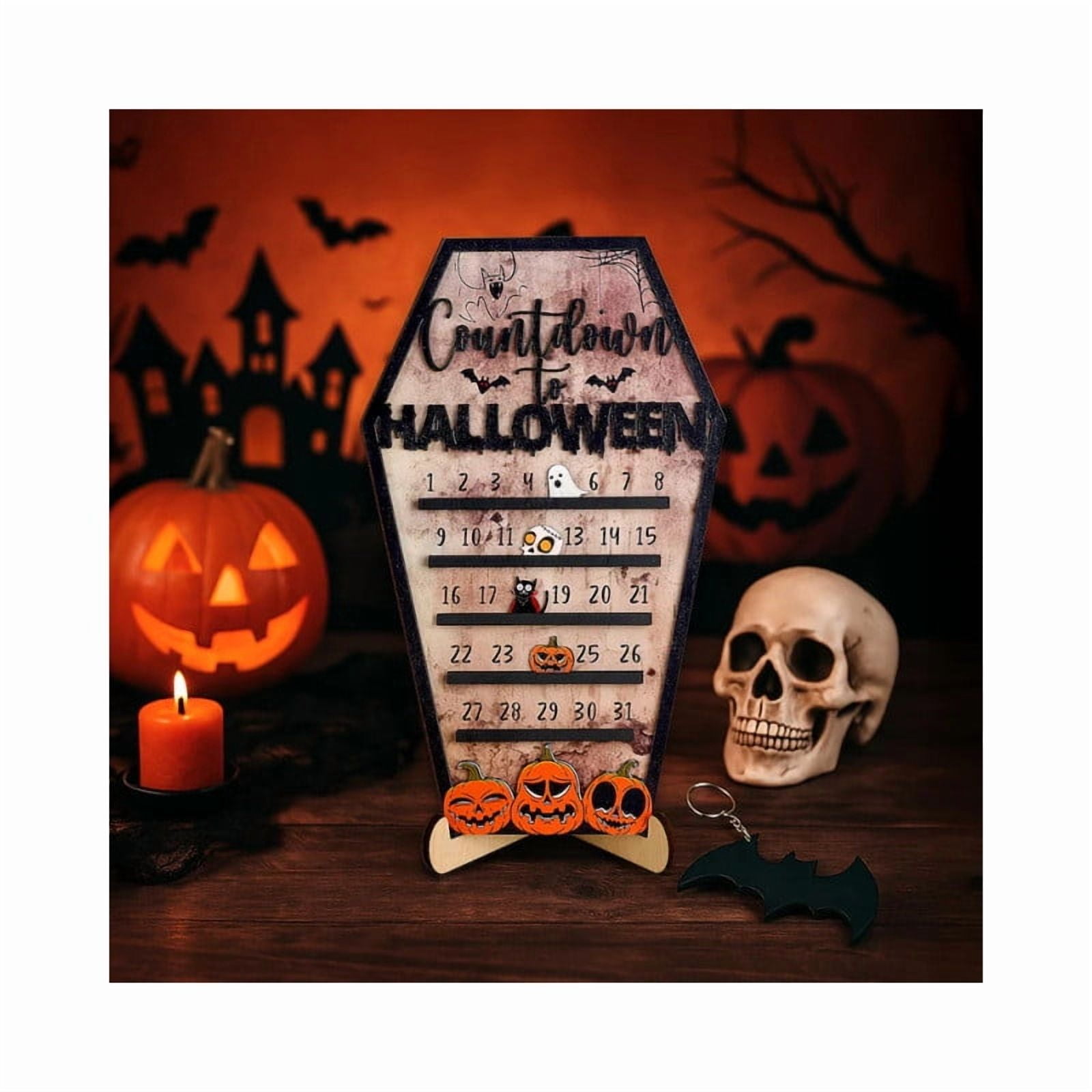 AUHomi 2025 Halloween Countdown Calendar, Halloween Coffin Calendar DIY Moving Wooden Block ...