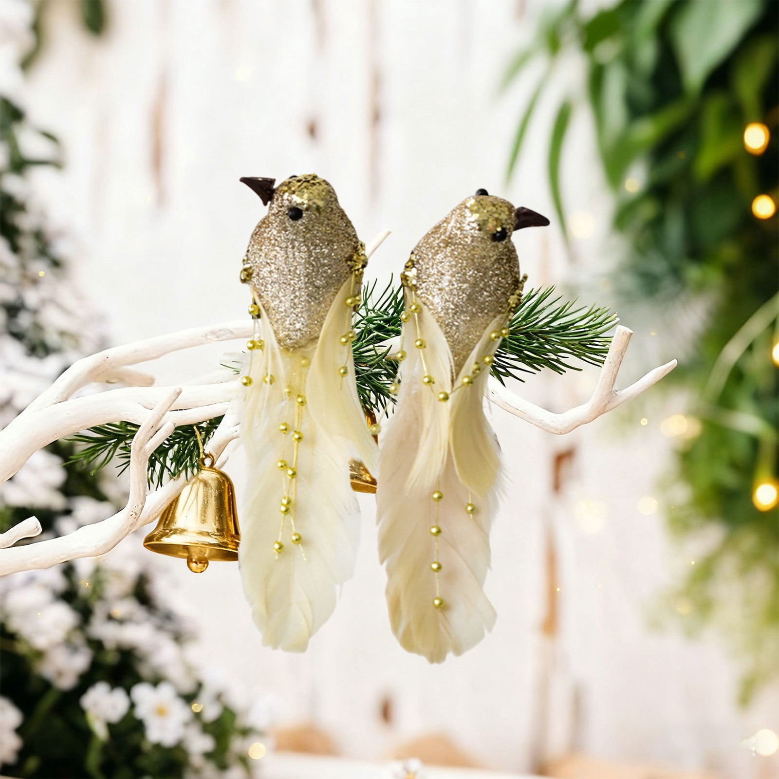 AUHomi 2Pcs Gold Glitter Birds Clip on Christmas Tree Bird Ornaments ...